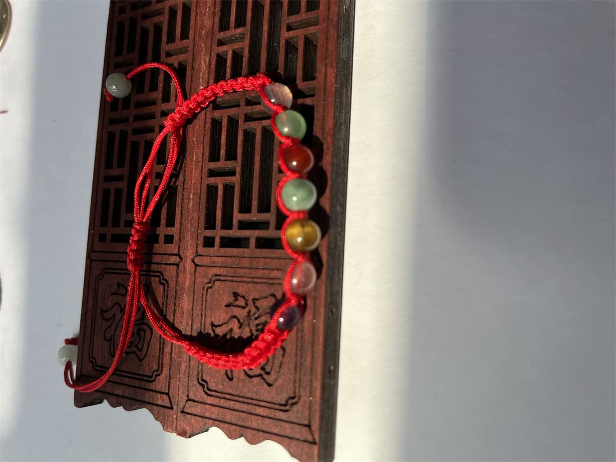 Qordelia 925 Sterling Silver Lucky Flower with 7 Chakra Gem Red String Bracelet Birthday Gift Mother's Day Gift, Adjustable, Size 2, Adjustable