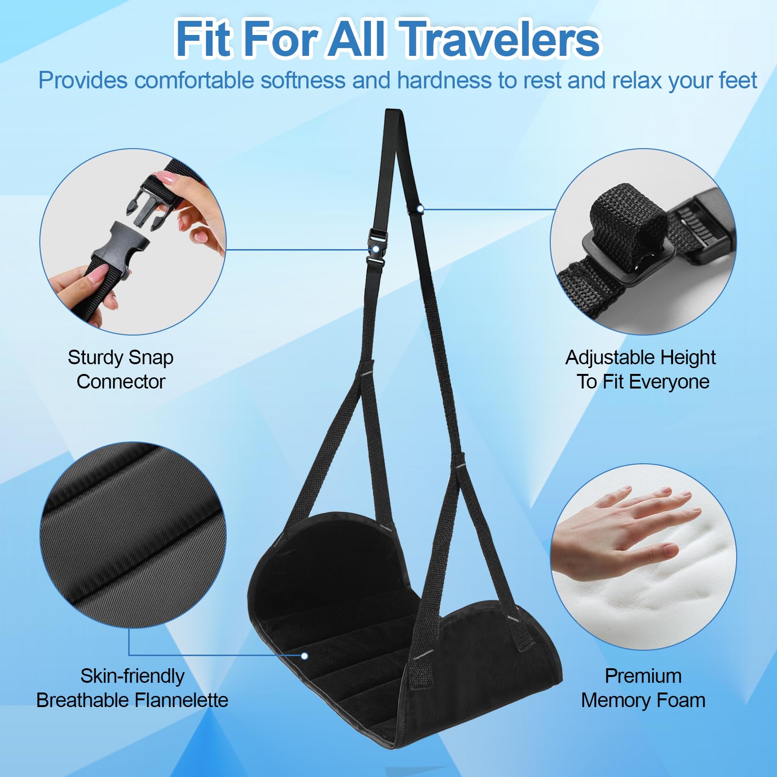 Pantry Pro Traveler's Bliss, Portable Adjustable Airplane Footstool with Hammock Design for Ultimate Comfort and Preventing Swelling and Soreness - Perfect for Home, Office, and Travel