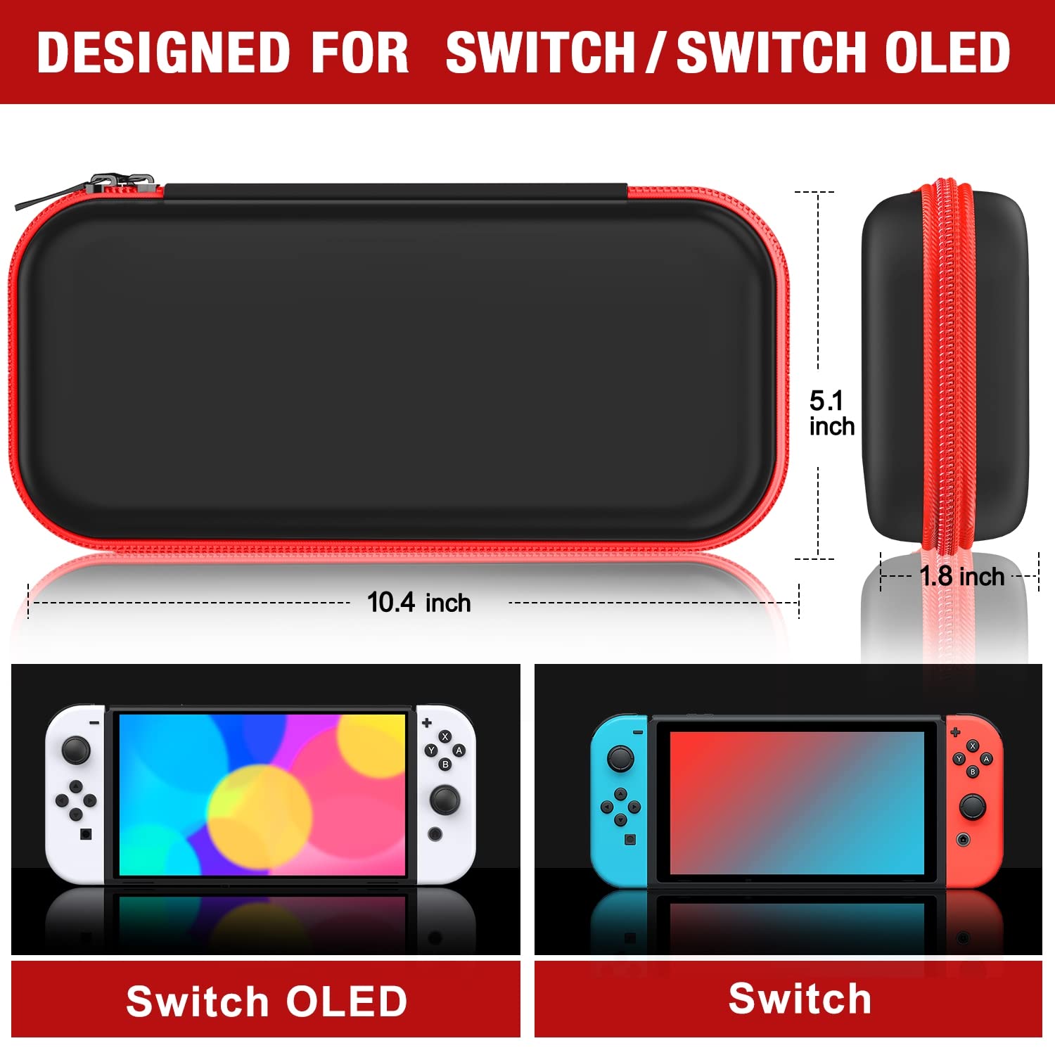 Switch Carrying Case Compatible with Nintendo Switch OLED & Switch Console, Portable Travel Switch OLED Carrying Case, Protective Hard Shell Switch Travel Case with 10 Game Slots for Switch OLED