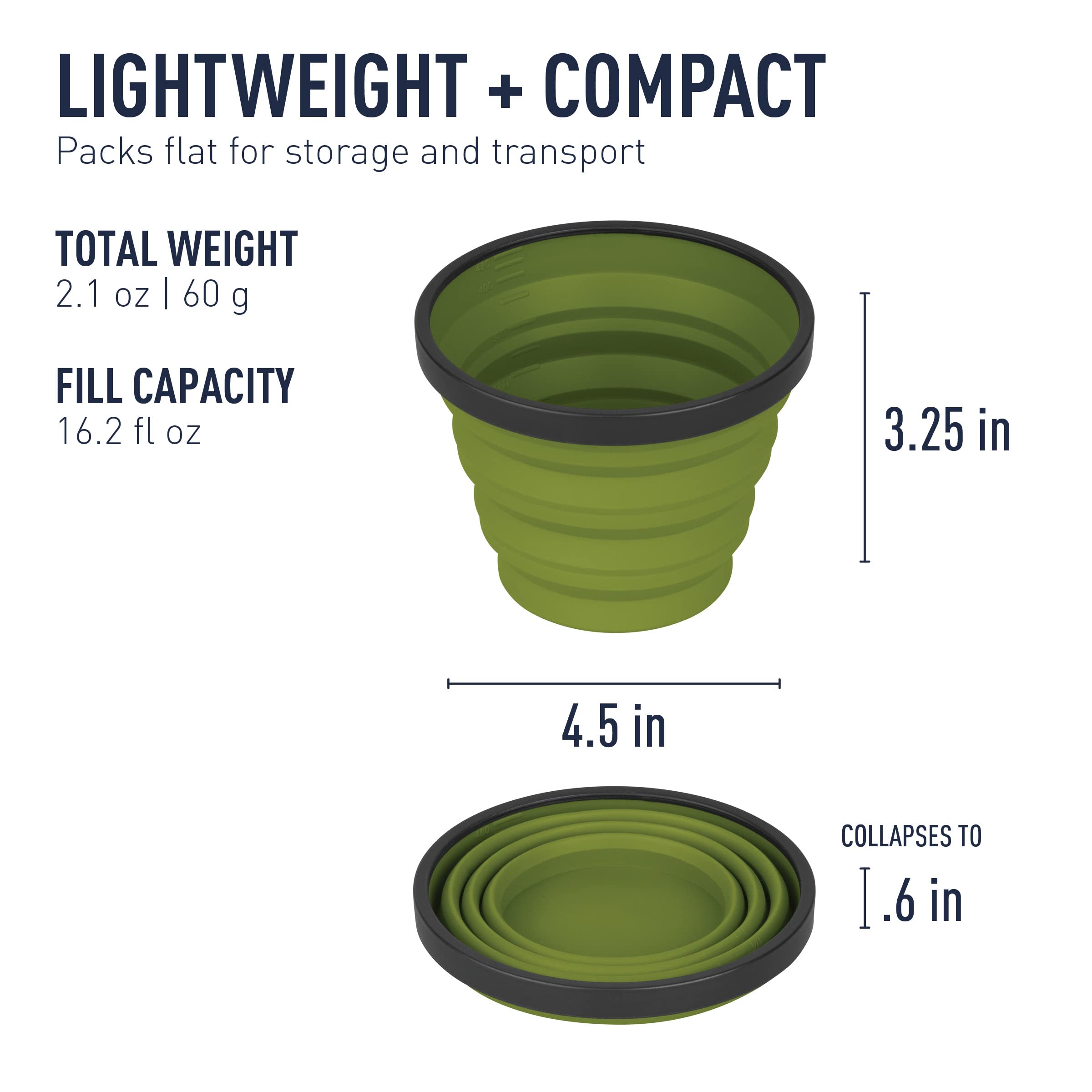 Sea to Summit X-Series Collapsible Silicone Camping Drinkware, Mug (16.2 fl oz), Olive