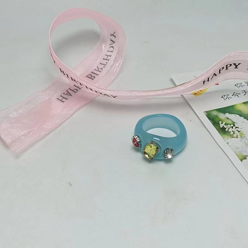 SEVENSTONE 9Pcs Resin Retro Acrylic Colorful Chunky Ring Cute Trendy Colorful Rhinestone Y2k Jewelry Plastic Resin Square Gem Stackable Chunky Rings for Women Set (multicolor-2)