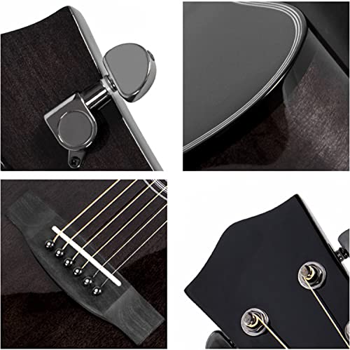 SheIRin 6 String Acoustic Guitar Beginner Starter Kit Guitarra Acustica Bundle Pack with Cutaway Body Set for Students Practice, Kids, Adults, Right, Black