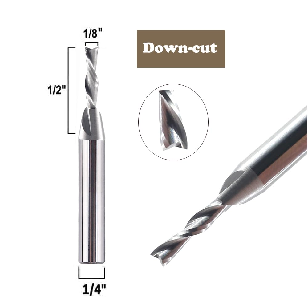 Promsa Spiral Router Bit 1/4 inch Shank, Down-Cut 1/8 inch Cutting Diameter, 1" Cutting Length, Extra Long 3 inch Solid Carbide CNC Router Bits for Wood Cut, Carving