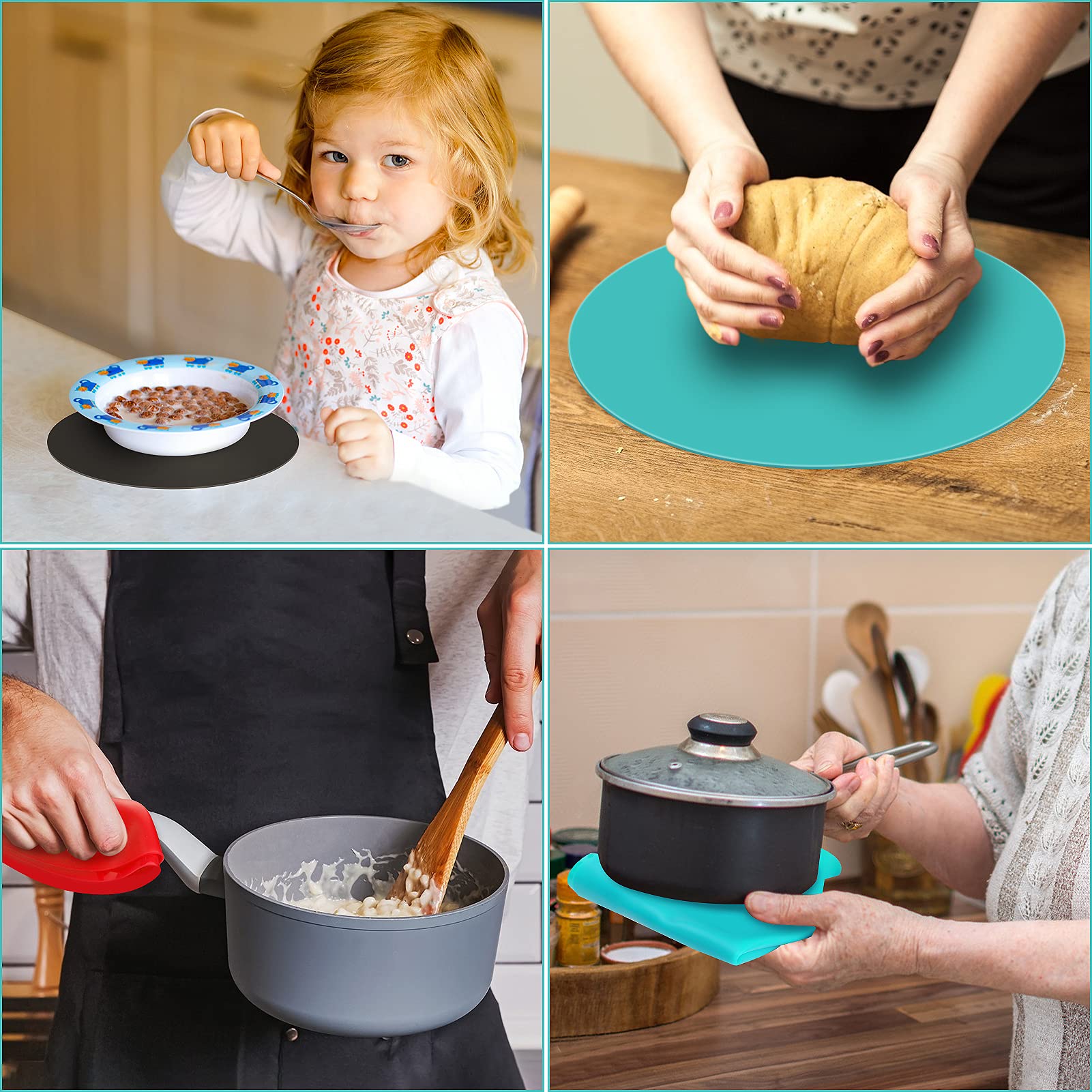 WIOR Silicone Microwave Mat, 4 PCs Round Non-Stick Heat Resistant Baking Mat Set, BPA-Free Multipurpose Turntable Oven Mat Hot Pad Pot Holder for Home Kitchen Restaurant Dining Table Trivet - 12 Inch