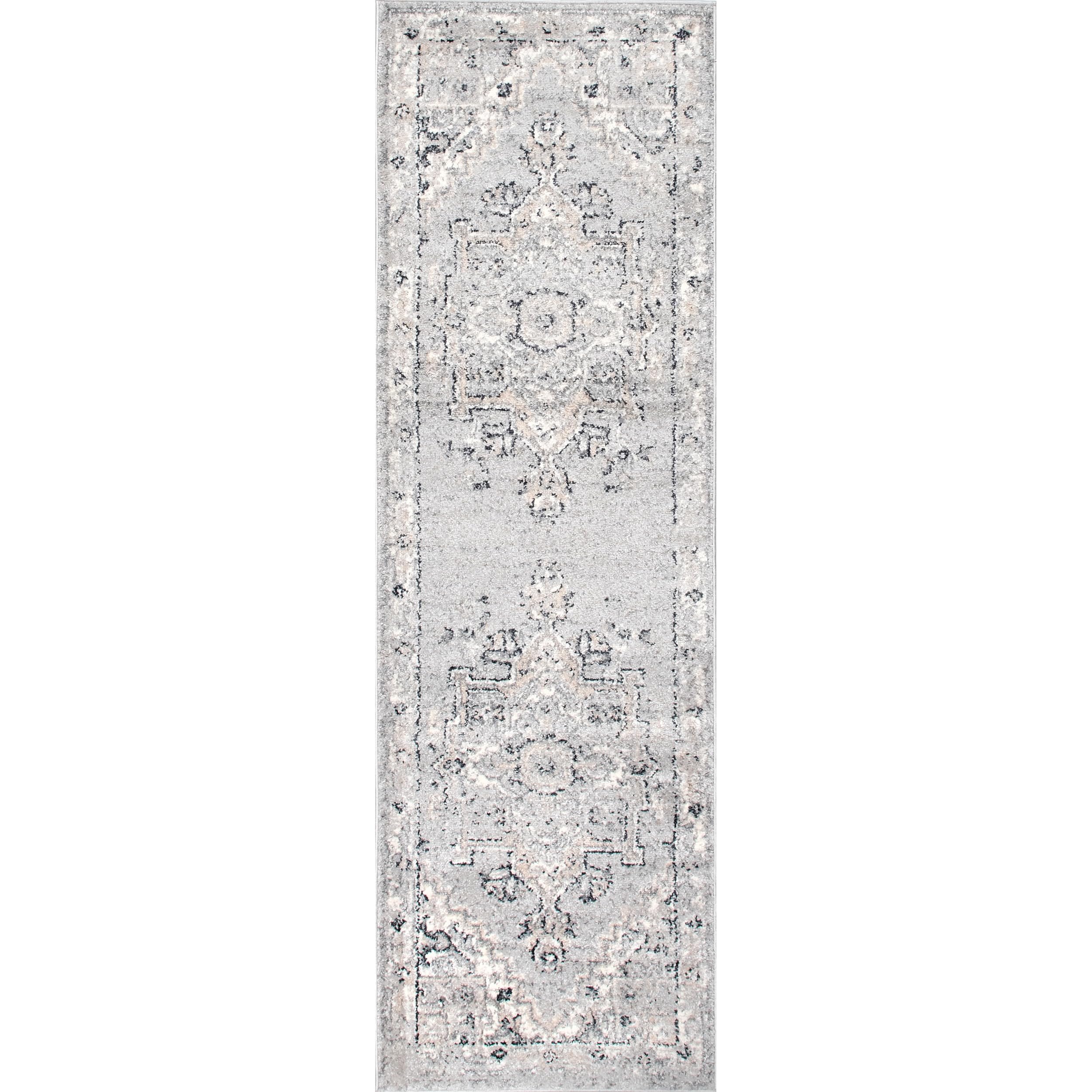 nuLOOM Gena Distressed Vintage Persian Area Rug - 2x8 Runner Rug Traditional Light Grey/Ivory Rugs for Living Room Bedroom Rug Dining Room