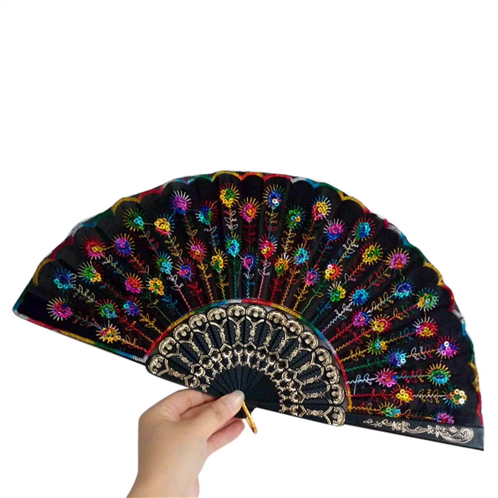Xinbalove Hand Folding Fans Chinese Tai Chi Folding Fan Pattern Spanish Lace Silk Folding Hand Held Dance Fan Flower Silk Wedding Hand Fan Cool Bamboo Flower Hand Fans Personalized (Color : A)