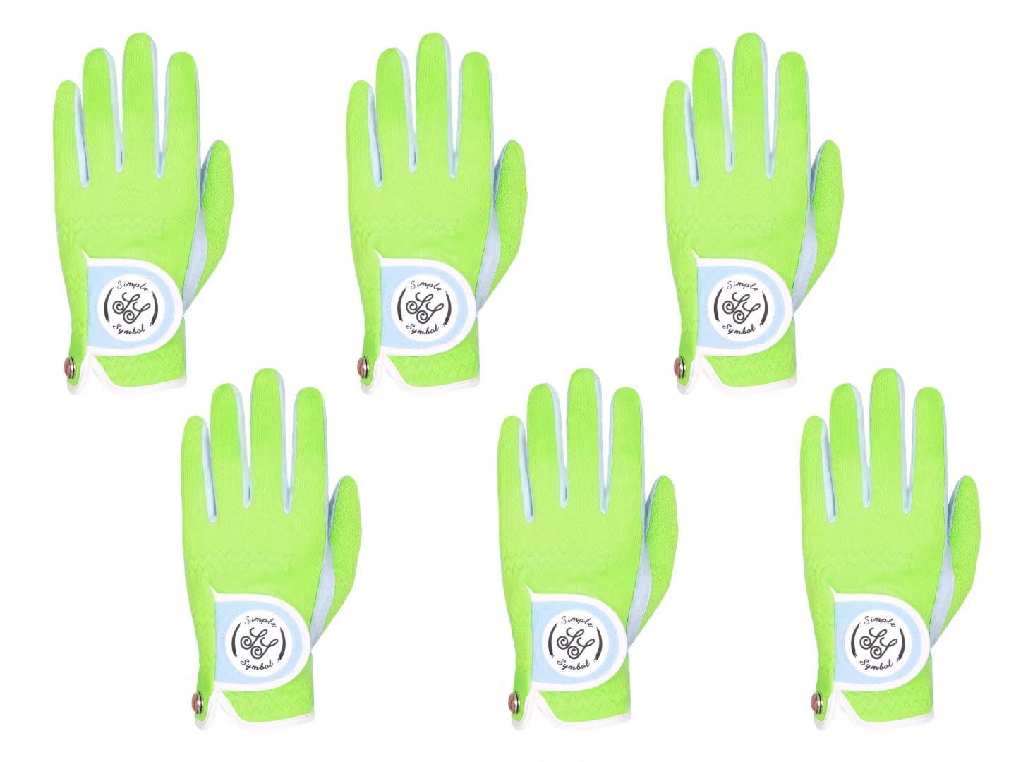 SIMPLE SYMBOL Women's RainGrip Golf Glove,Hot Wet Weather Comfort,Six Pack (Six Left Hand Or Six Right Hand) Four Colors,Pink/Purple/White/Green, Left Hand Right Hand(Green,S,Left)