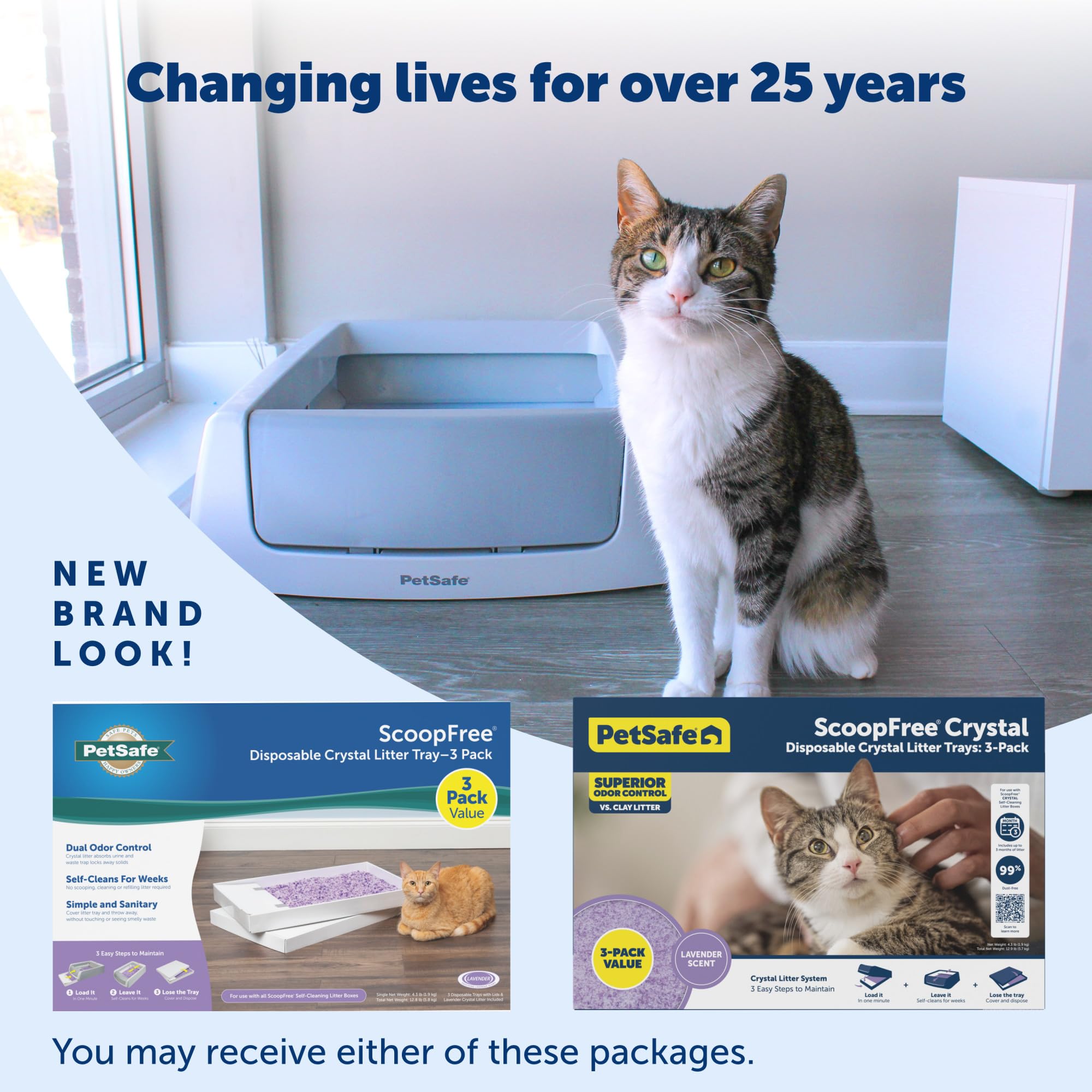 PetSafe ScoopFree Crystal Cat Litter Tray Refills β Lavender Scent, 3-Pack β Disposable Tray β Includes Leak Protection & Low Tracking Litter β Absorbs Odors on Contact