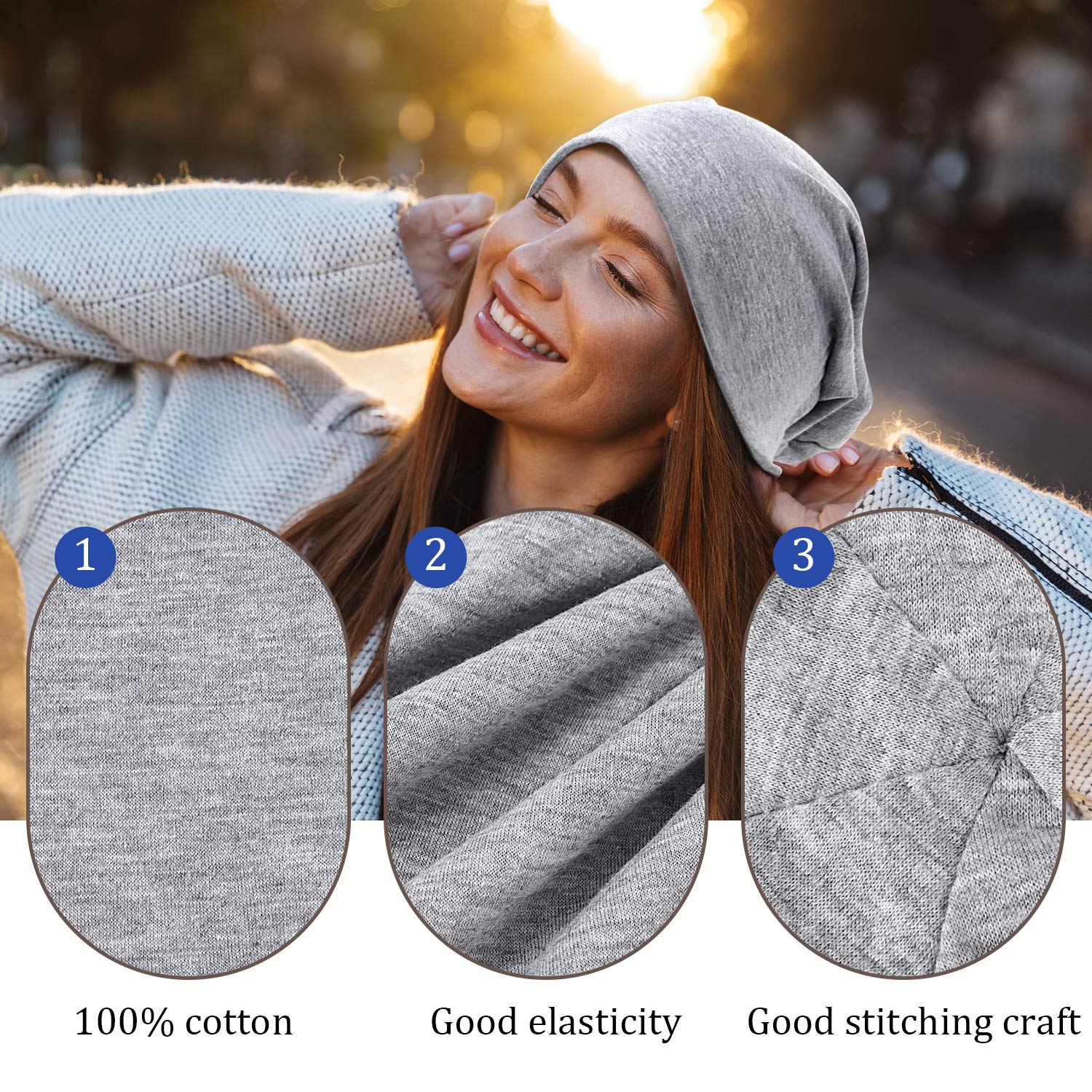 Outus 4 Pieces Thin Knit Slouchy Cap Beanies Hat Unisex Hip-Hop Sleep Cap Dwarf Hat (Dark Blue, Dark Brown, Light Gray, Red)
