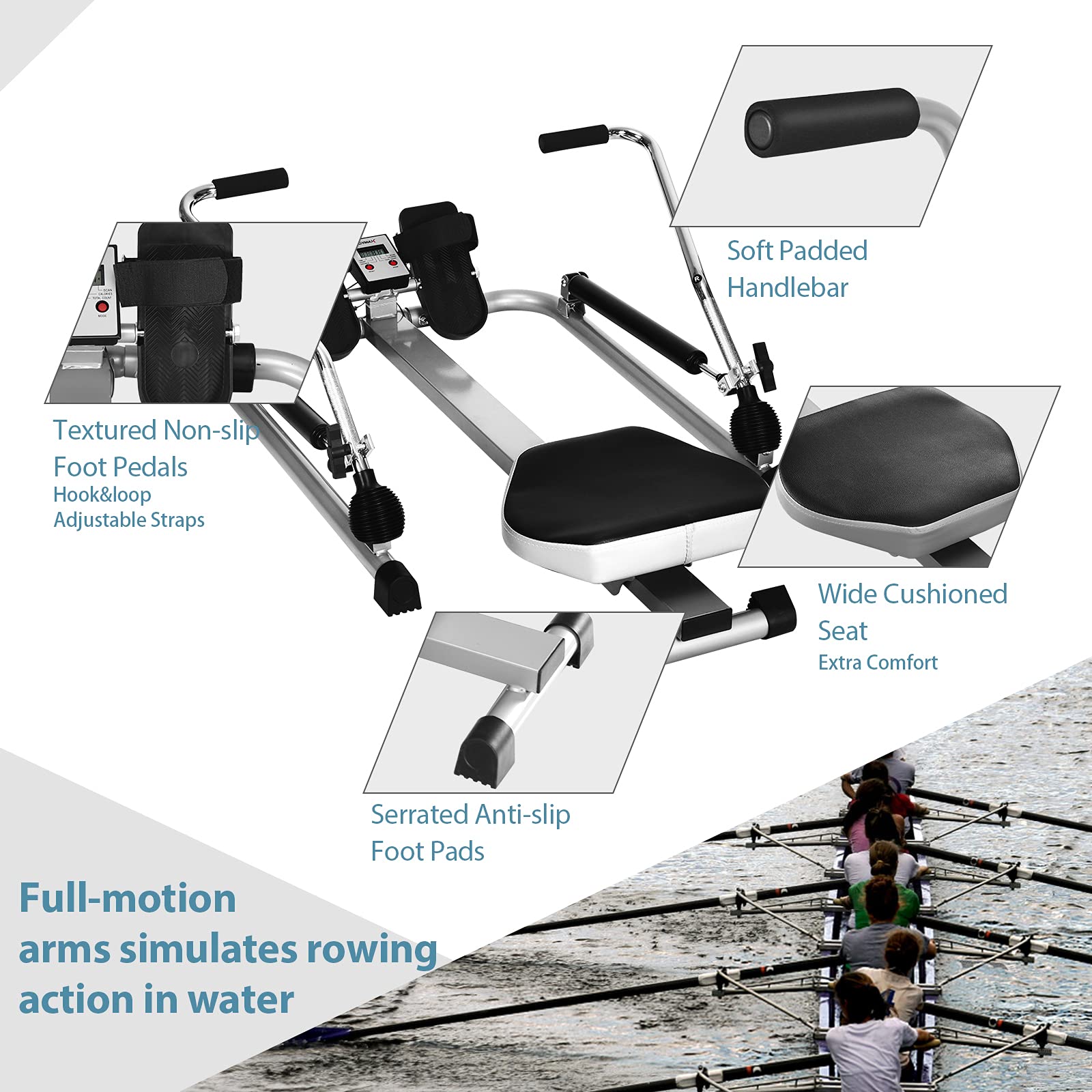 Rowing Machines for Home Use SPORFIT Compact Portable Folding Rower Machine with 12 Level Adjustable Hydraulic Resistance & LCD Monitor, Soft Seat Row