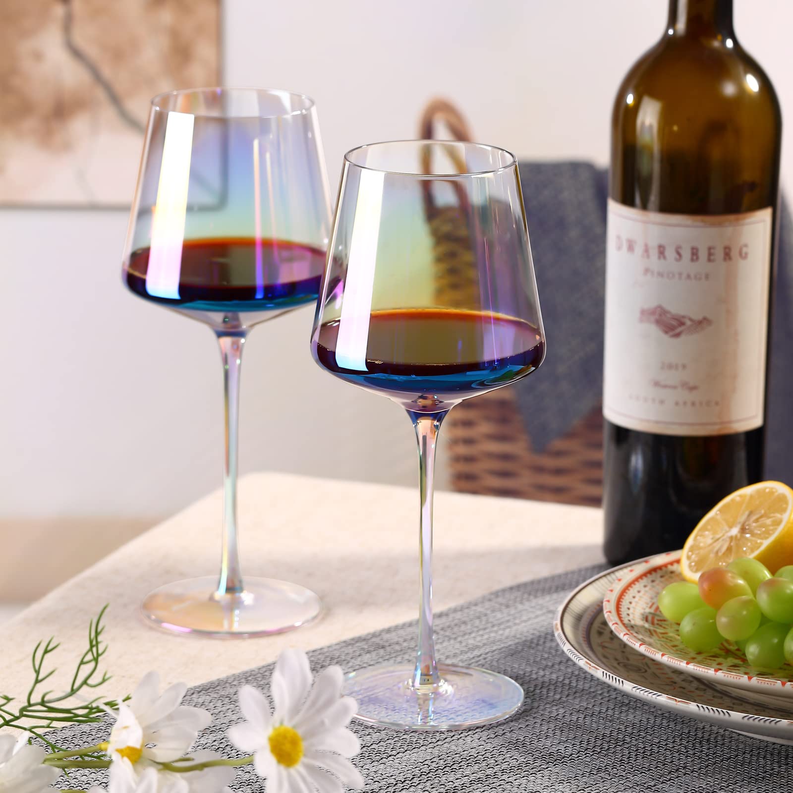 Physkoa Red Wine Glasses Set of 6 - Iridescent Crystal Wine Glass Rainbow Wine Glasses for Wine Tasting, Wedding Gift, Anniversary, Christmas, Birthday ,Mothers Day Gift