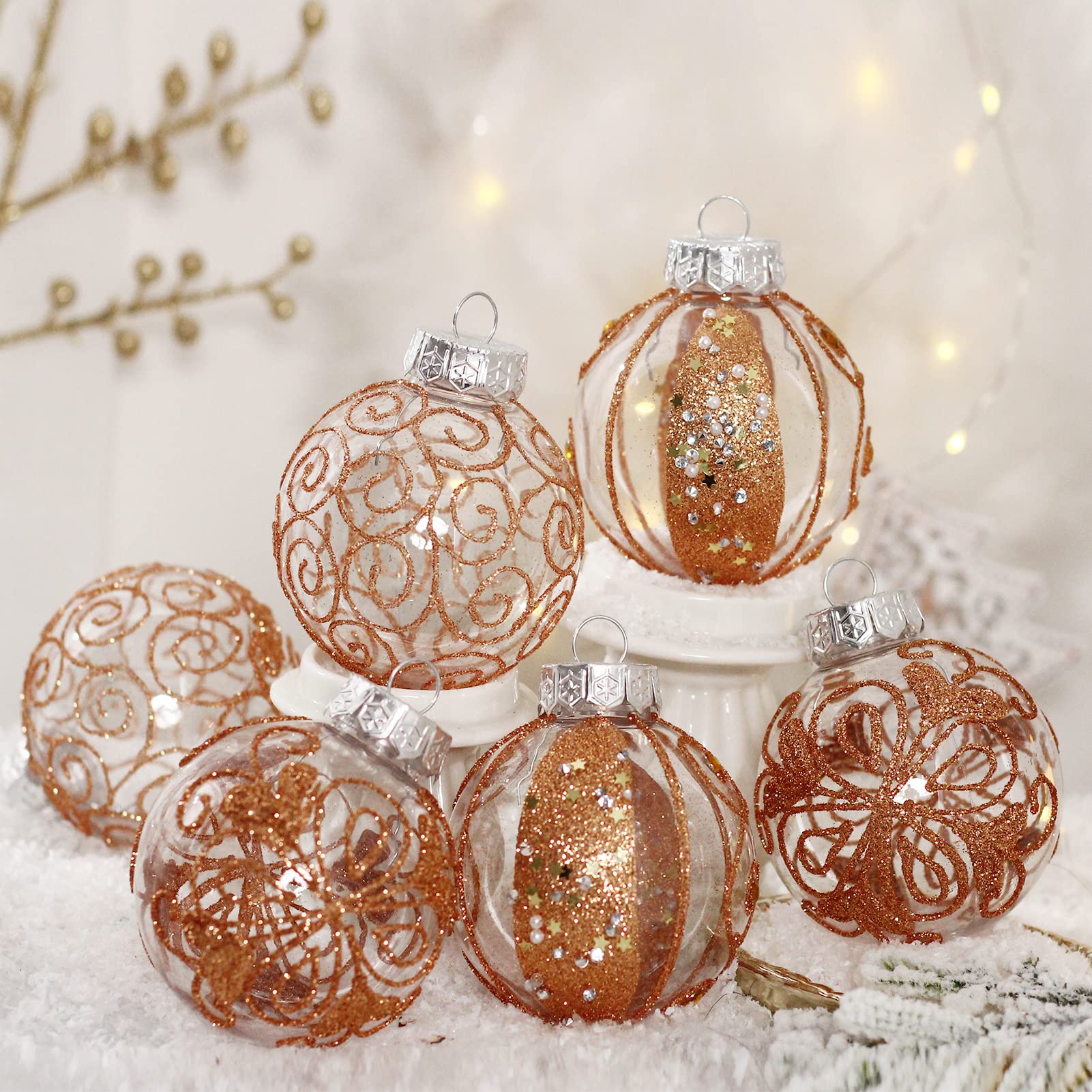 MoonXmas Christmas Ornaments Set, 2.75"/70MM Green Clear Plastic Shatterproof Christmas Tree Hanging Decorations, for Indoor Home Halloween Thanksgiving Xmas Decor - 6Pcs.