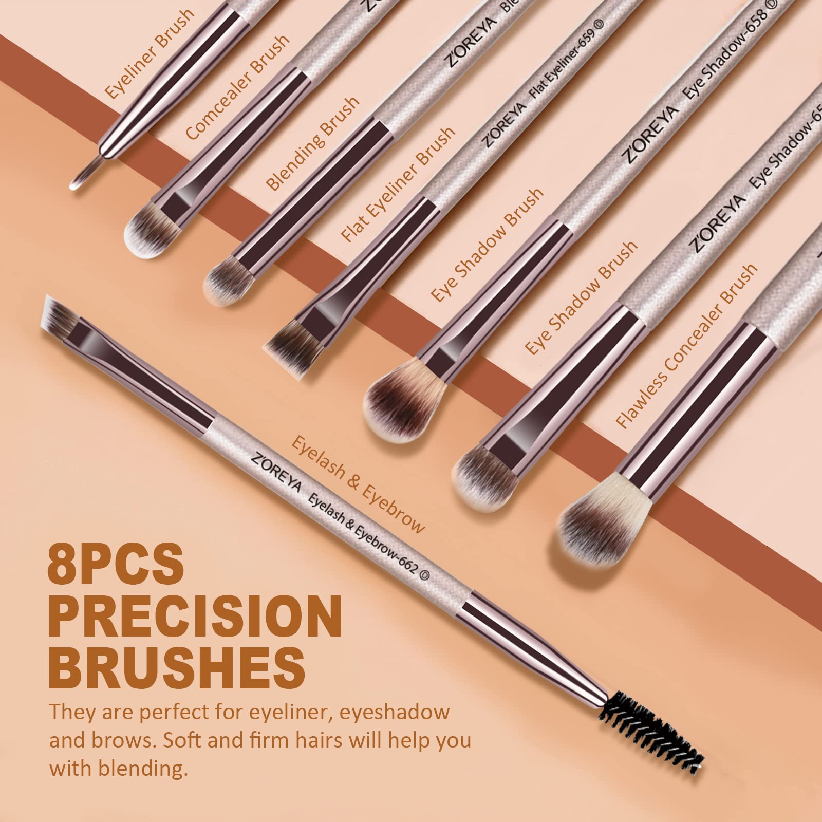 ZOREYA Makeup Brushes, 15 Pcs Professional Premium Synthetic Brush Set, Foundation Concealer Eyeshadow Blush Makeup Brush Set (Champagne Gold)