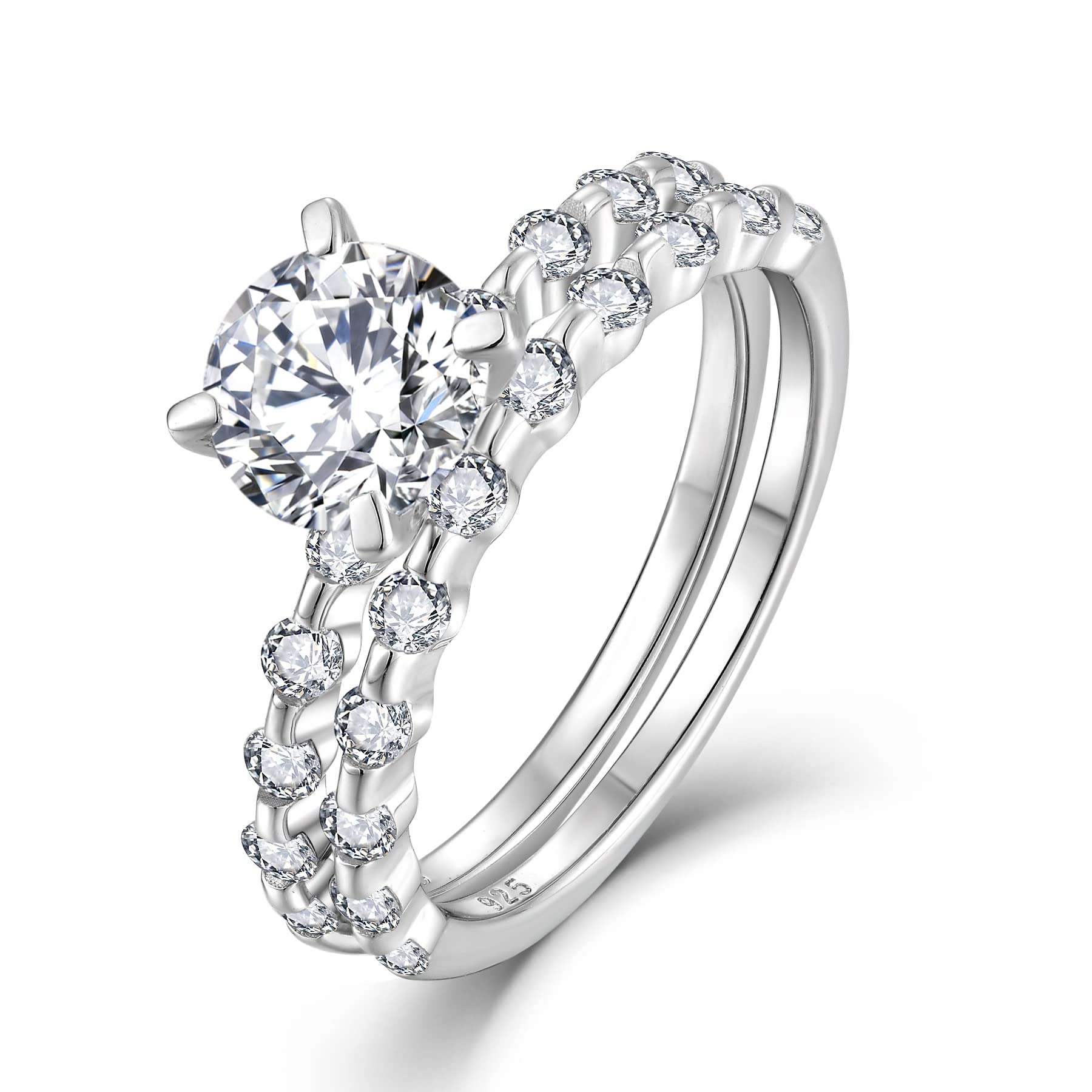 Romieka Rings Bridal Sets Wedding Rings 925 Sterling Silver with 14K White Gold Plated Cubic Zirconia Engagement Ring, Size10