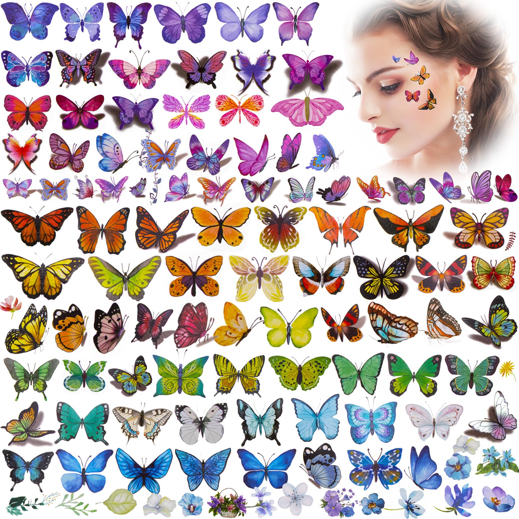 PAGOW 40Sheet(280+pcs) Temporary Butterfly Tattoo for Girl Kid Women Self adhesive Fairy Flower Waterproof Fake Colorful Art Face Arm Body for Birthday Party Valentines Favor Goodie Bag Stuffer Filler