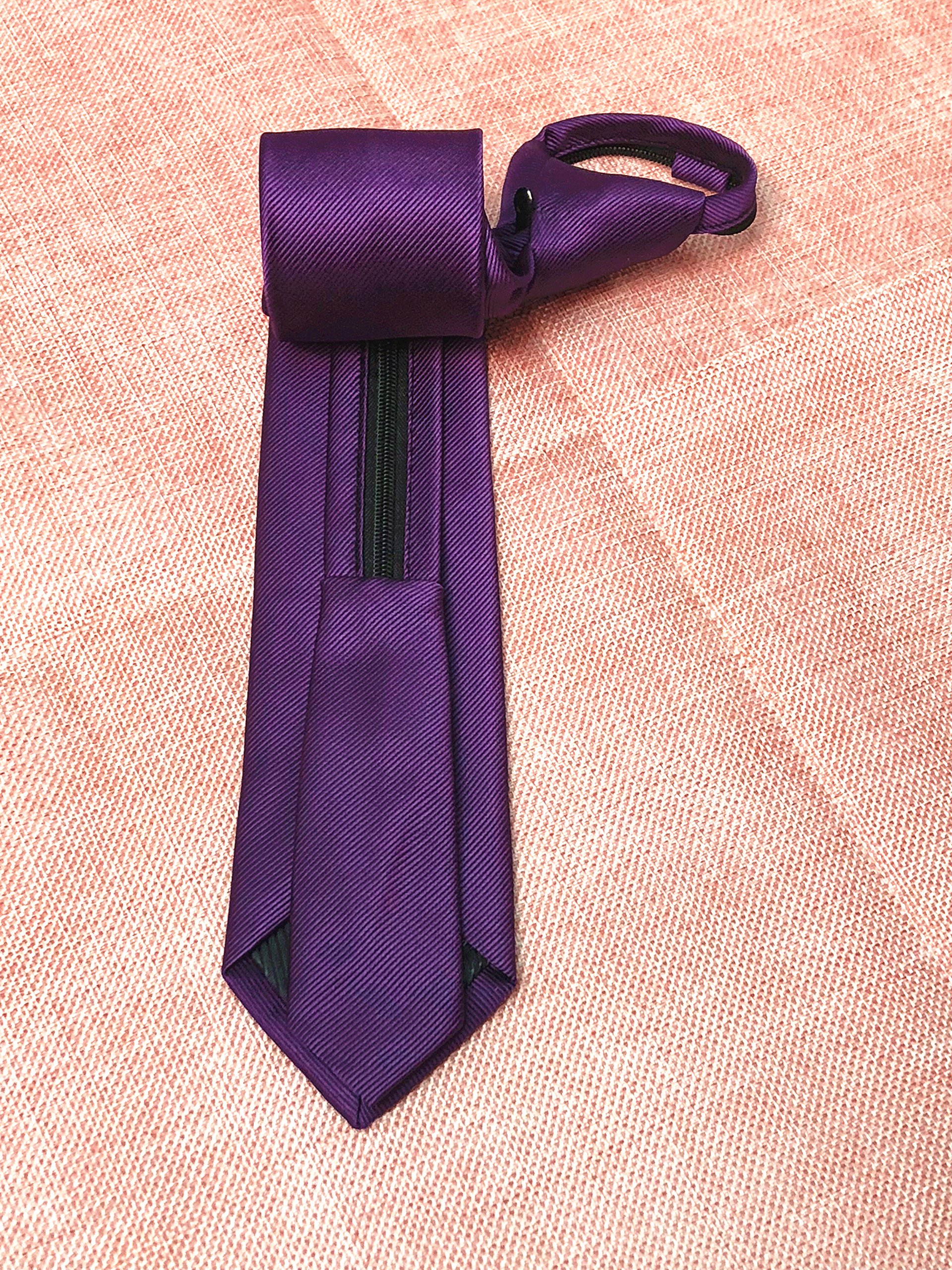 Mens Big Boys Dark Purple Silk Clip on Zip Ties Elegant Formal Wedding Neckties