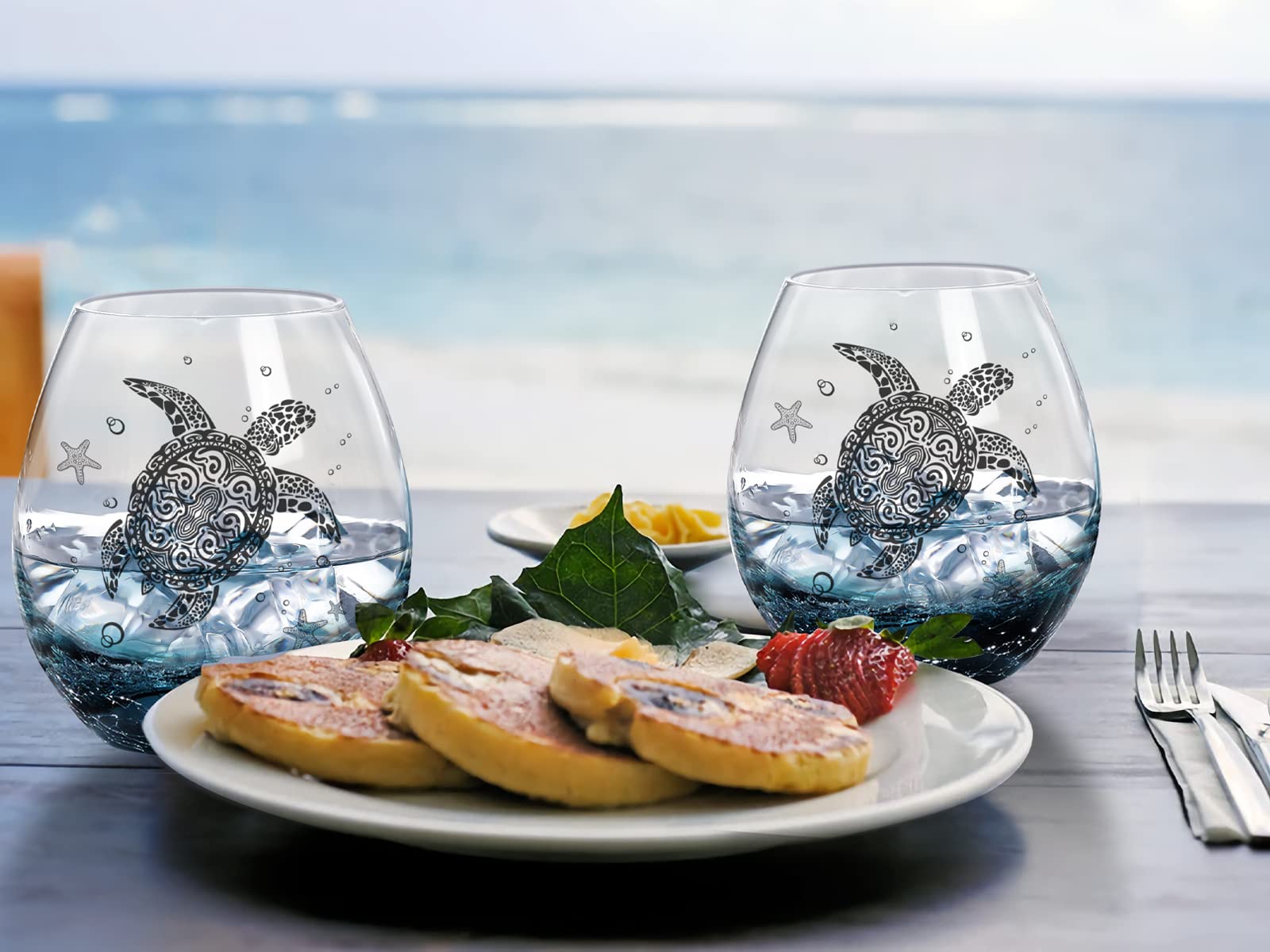 Physkoa Sea turtle wine glass- 13.5OZ Crackle Teal Design, sea turtle gifts for women,Turtle Gifts,Birthday gifts for women(Single)
