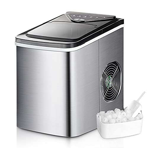 WATOOR Portable Ice Maker Machine for Countertop, 26 lbs Bullet Ice Cube in 24H, 9 Ice Cubes Ready in 6-9 Minutes,2.2L Ice Maker Machine with Ice Scoop and Basket Silver