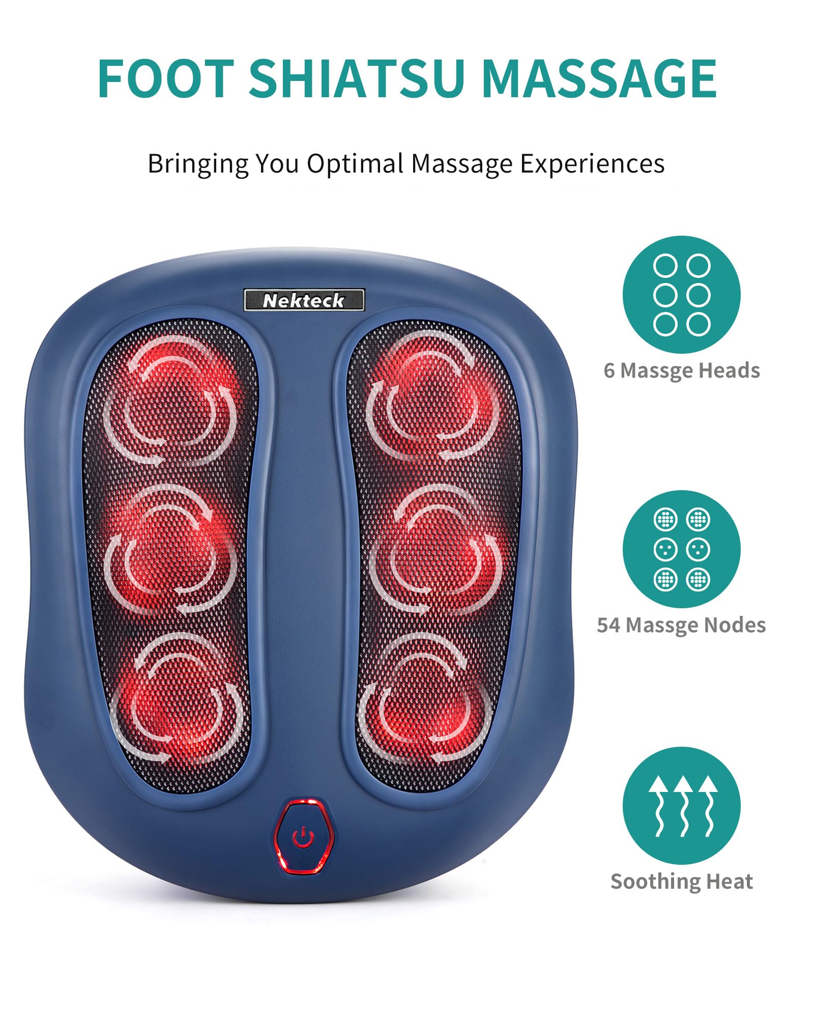 Nekteck Foot Massager with Heat, Shiatsu Heated Electric Kneading Foot Massager Machine for Plantar Fasciitis, Built-in Infrared Heat Function and Power Cord(Blue)