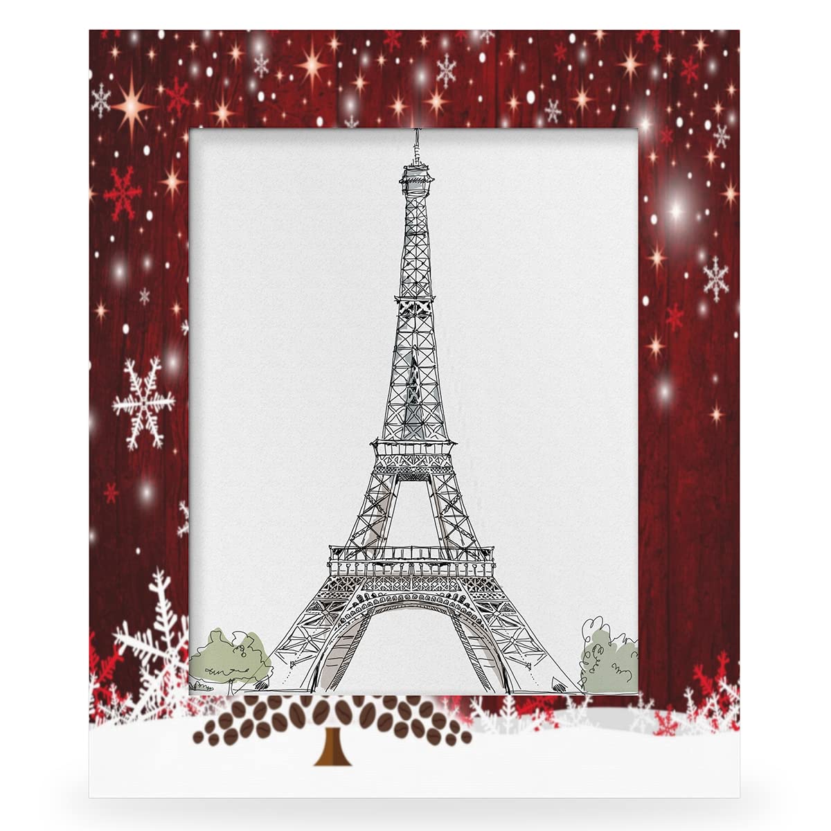 Pardick Christmas Tree 4x6 Picture Frame, Snowflake Red Wooden Photo Frames for Tabletop and Wall Display, Picture Frame Home Office Decor