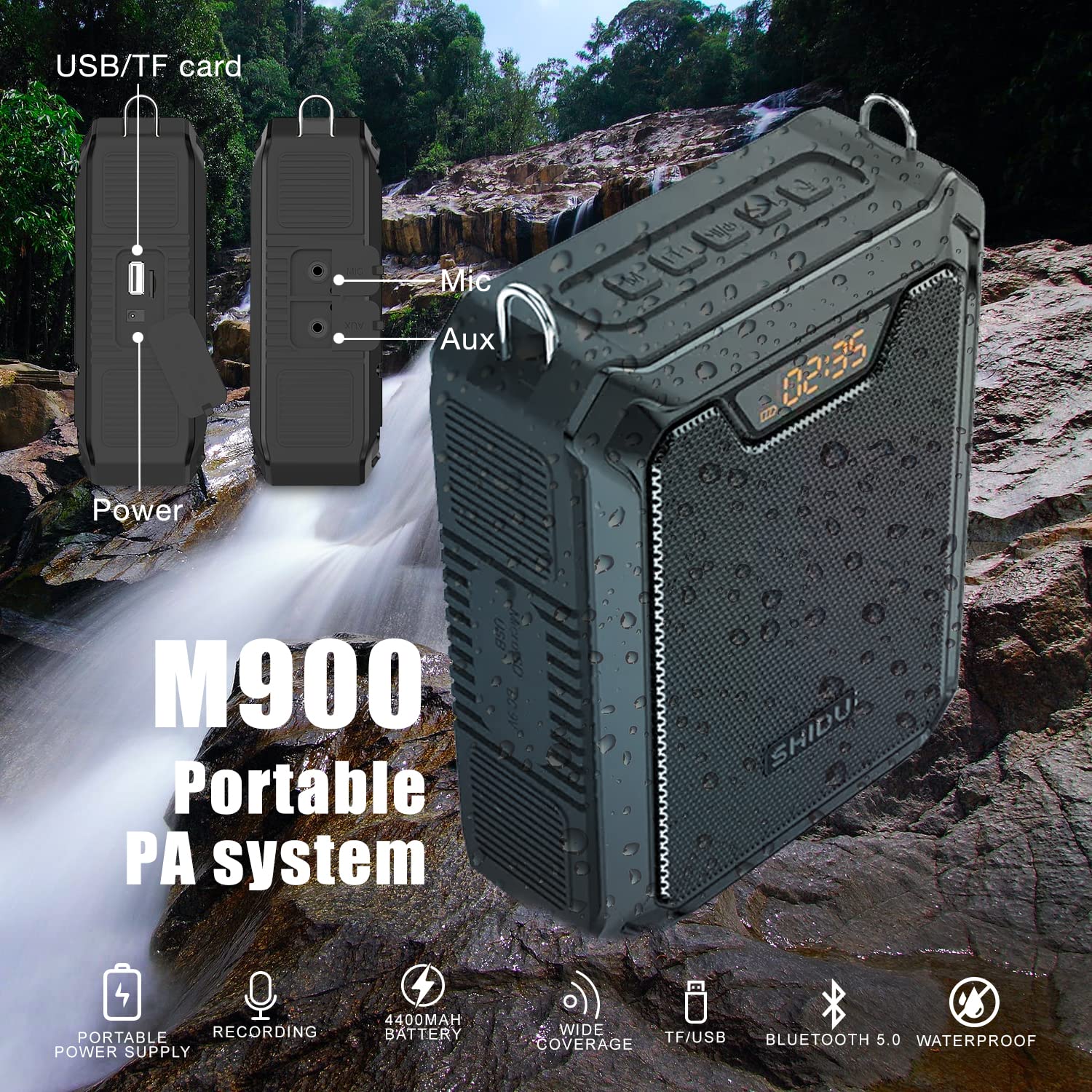 Portable Voice Amplifier with Headset Microphone Wired 25W 4400mAh Waterproof Bluetooth Voice Speaker Rechargeable Pa Speaker System Loudspeaker for Outdoors, Teachers, Tour Guides, Instructors etc…