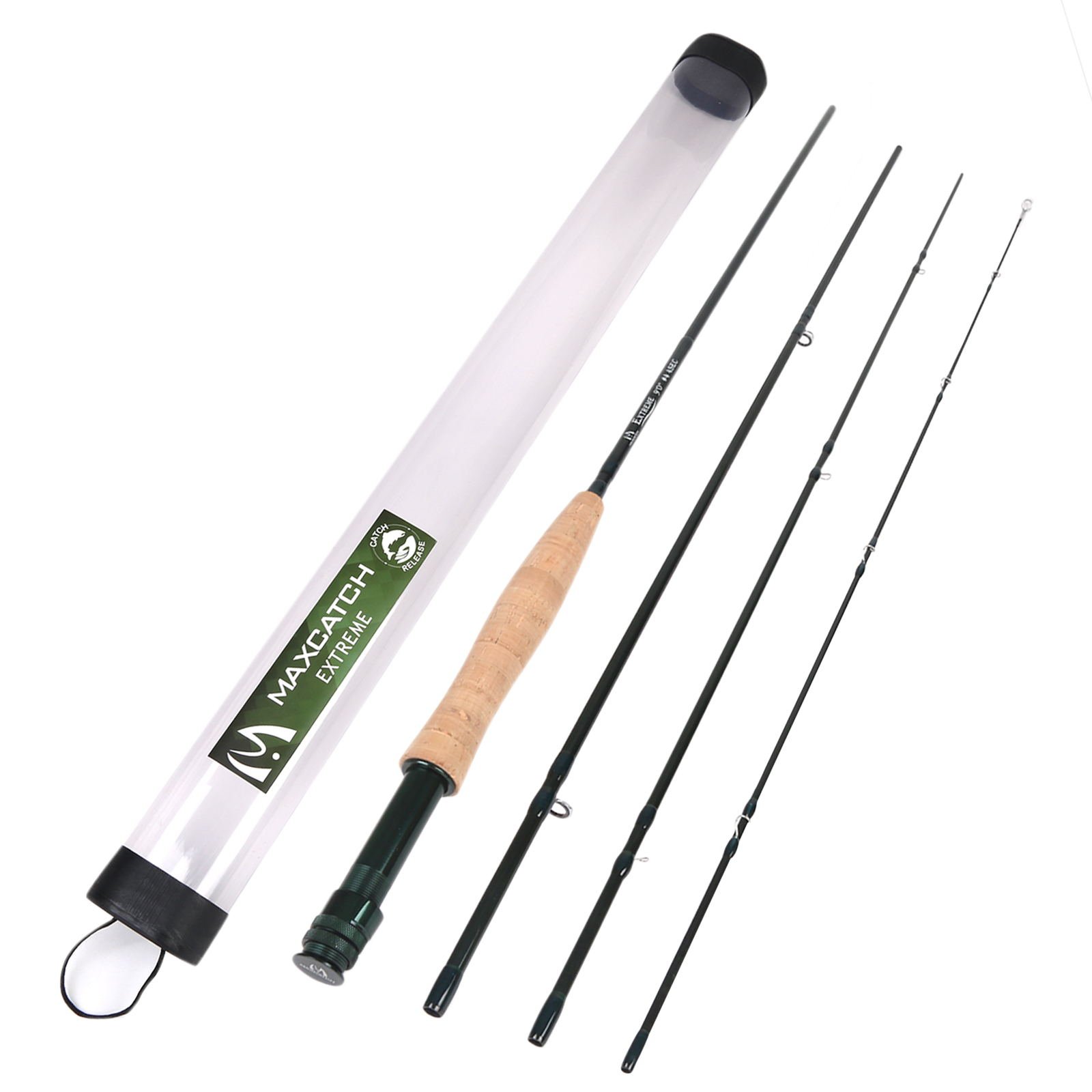 M MAXIMUMCATCH Maxcatch Extreme Graphite Fly Fishing Rod 4-Piece 9 Feet with IM7 Carbon Blank, Hard Chromed Guides, A Cork Grip(Size:3/4/5/6/8wt) (Extreme Rod, 9ft 7weight)