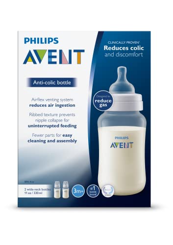 Philips Avent Anti-Colic Baby Bottle 11oz, Clear, Pack of 2, SCF406/24