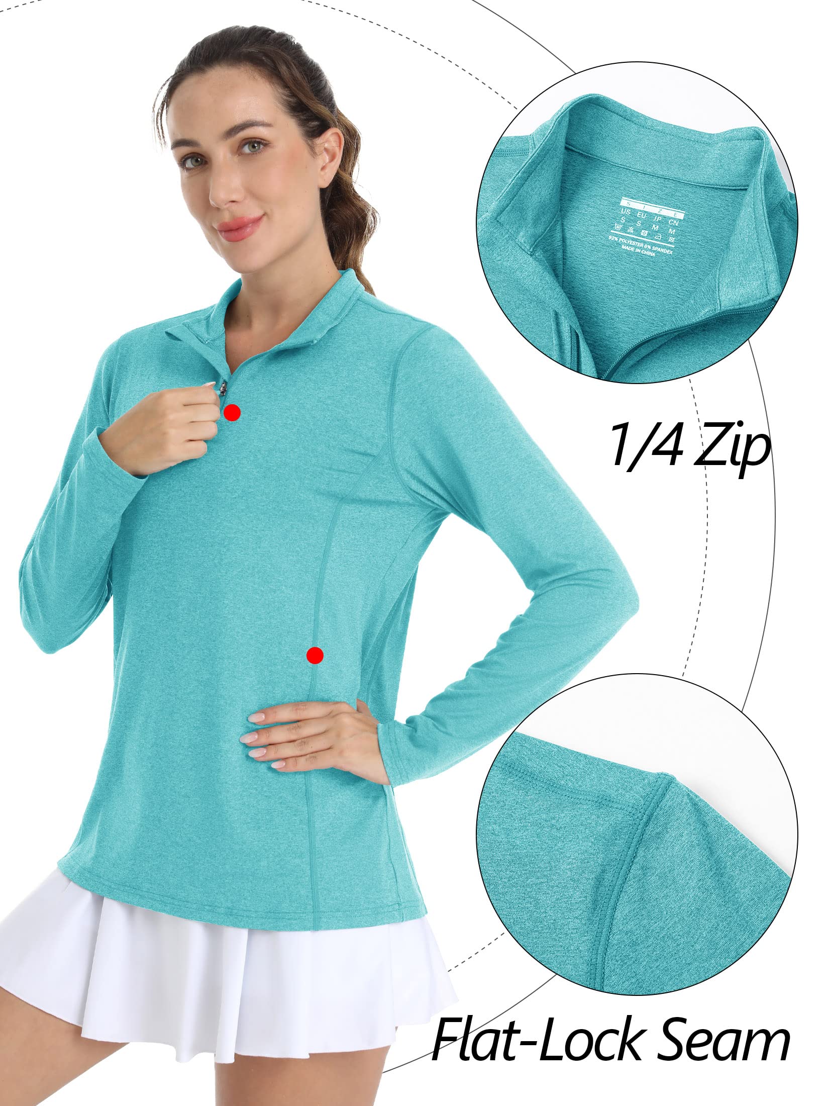 TACVASEN 1/4 Zip Tops for Women UPF 50+ Shirts Sun Protection Long Sleeve Breathable Workout Shirt, Light Green, L