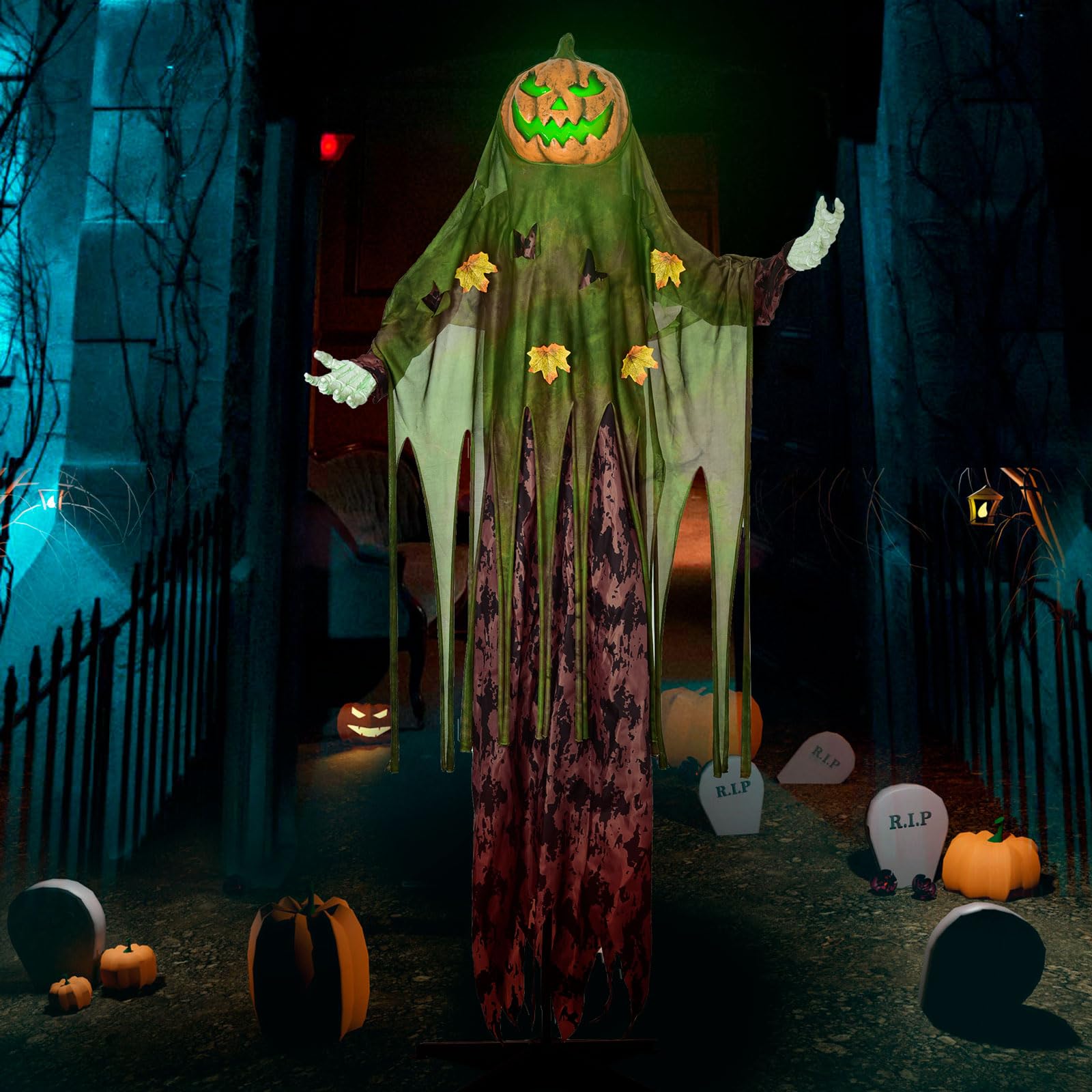 Presence Halloween Standing Pumpkin Man with Lights& Sounds, Outdoor Indoor Pumpkin Clearance Spooky Jack O' Lantern Props Decor Lawn Backyard Garden