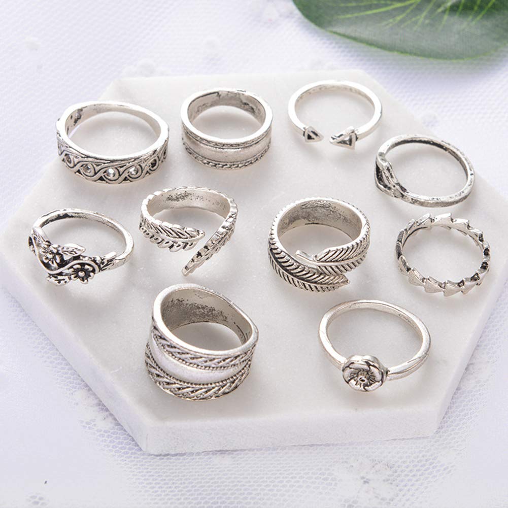 LOLIAS 60 Pcs Vintage Knuckle Ring Set for Women Stackable Rings Set Hollow Carved Flowers