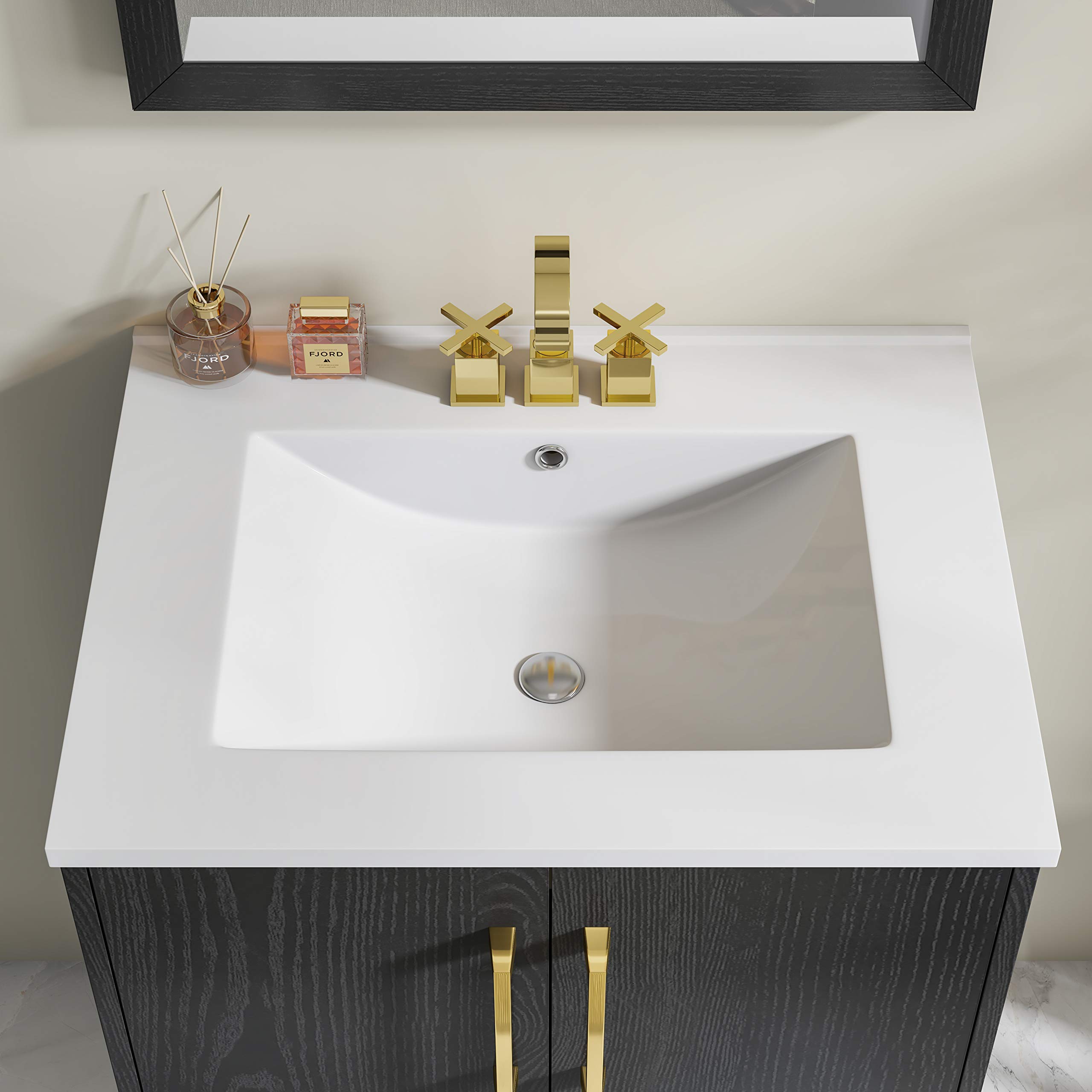 phiestina 24 Inch Black Bathroom Vanity with Ceramic Countertop Sink Combo, 2 Doors Black Bathroom Cabinet Set, BV01-MGD-BLACK