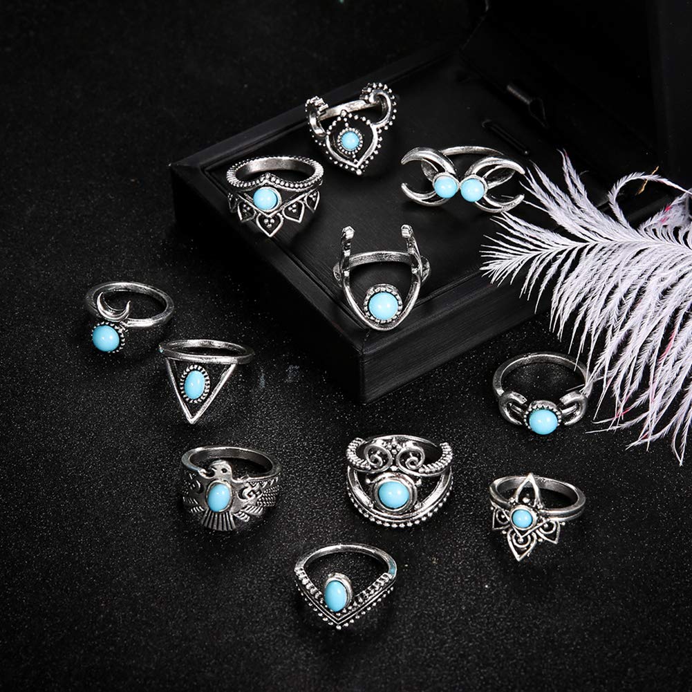 LOLIAS 84 Pcs Vintage Knuckle Ring Set for Women Stackable Rings Set Hollow Carved Flowers (D:84 Pcs a Set)