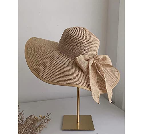 sxxkuxuan Women's Wide Brim Sunscreen Straw hat Floppy Disk Foldable roll up Beach Sunhat (5.5 inches-Khaki)