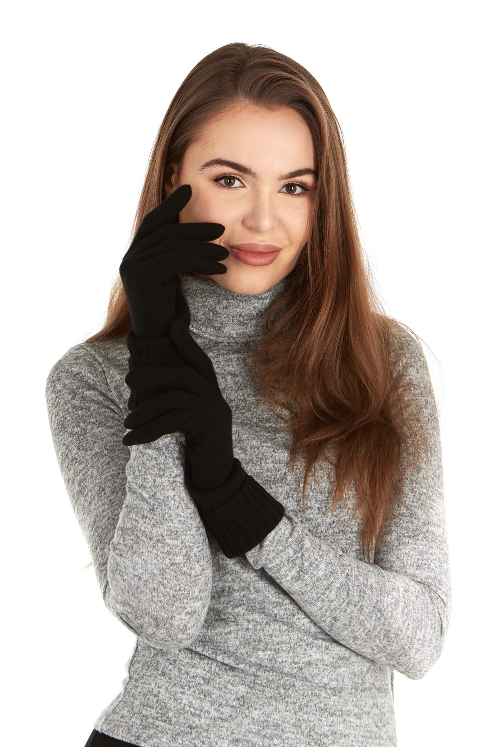 Manio Cashmere Knitted Gloves (Black), Medium