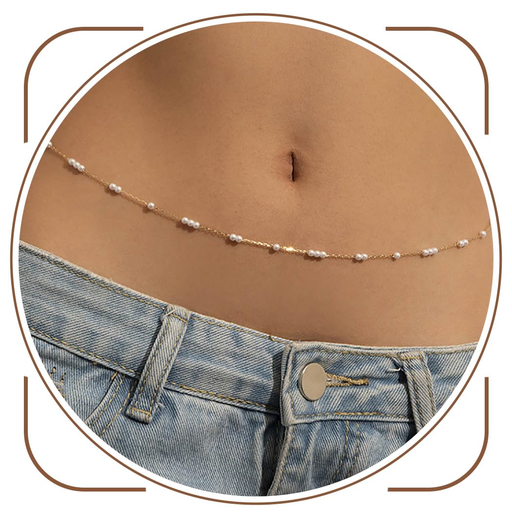 Reetan Pearl Belly Chain Gold Waist Chains Beach Bikini Waist Chain Belt Fashion Waist Accessories for Women and Girls