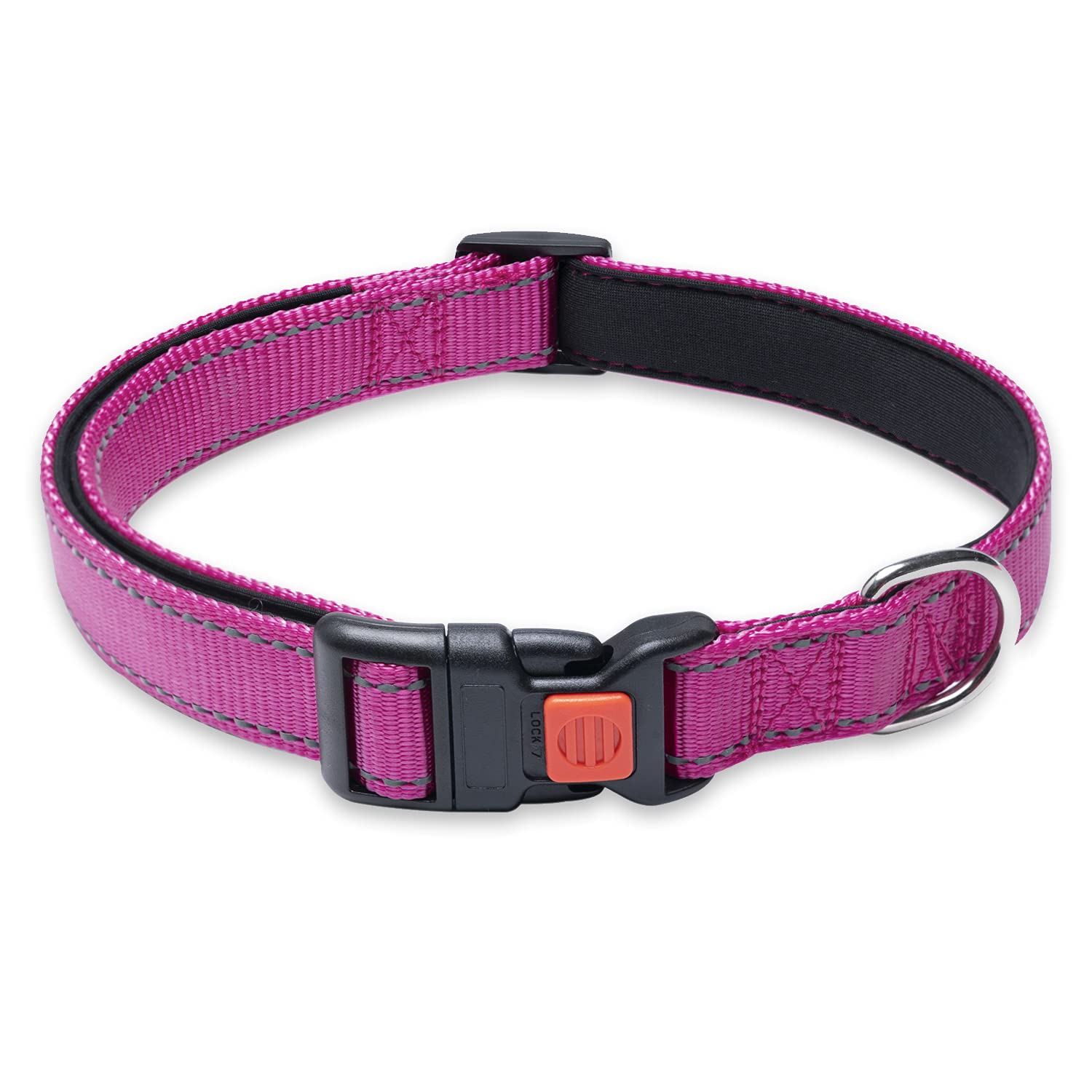 Reflective Dog Collar with Buckle Adjustable Safety Nylon Collars for Small Medium Large Dogs, Pink S