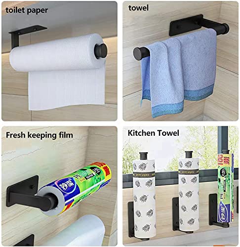 Paper Towel Holder, Aheucndg Wall Mount Paper Towel Holder, for Kitchen or Bathroom Self-Adhesive or Drill Mounting Paper Roll Holder (Black 1Pack)