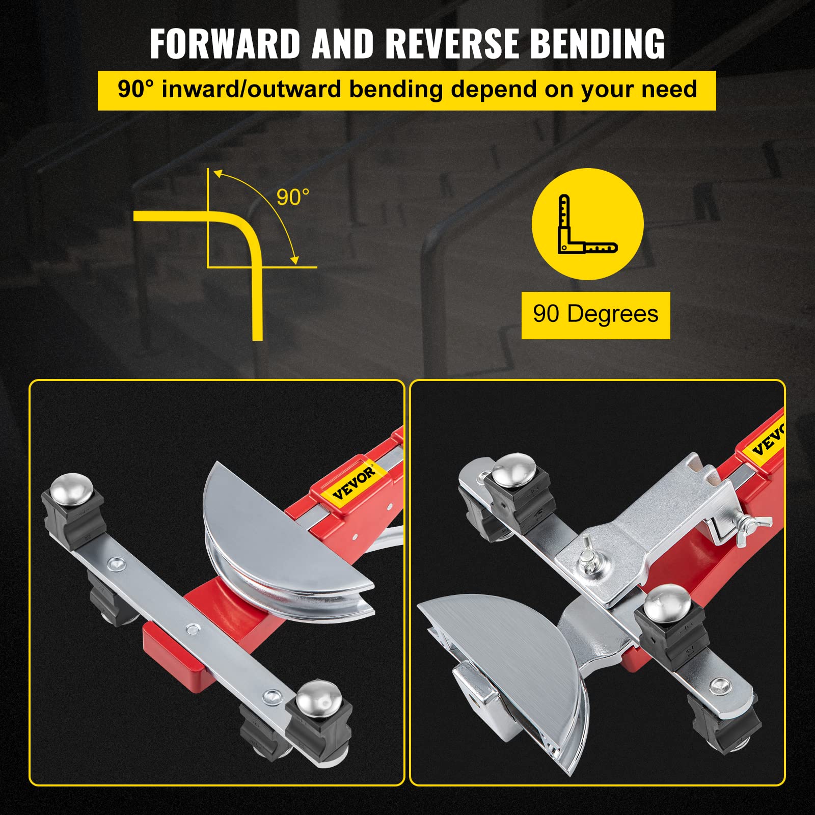 VEVOR Pipe Bender, 7 Dies 1/4-7/8 Inch Refrigeration Ratcheting Tube Bender Kit, 90° Tubing Bender with Reverse Bending Attachment for HVAC