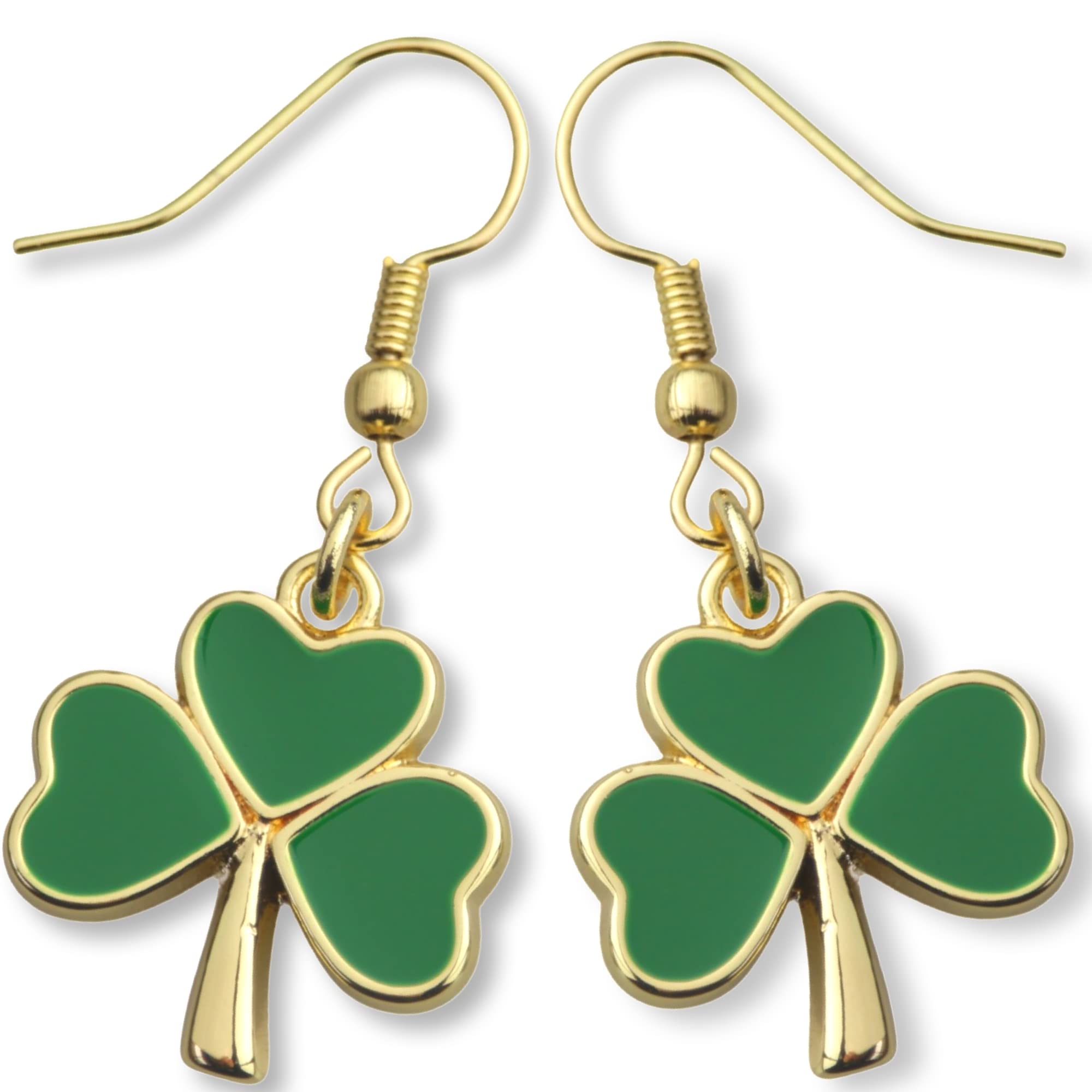 Shamrock Green Dangle Earrings: Green Clover Dangling Earrings for Women - St Patrick's Day Accessories (Gold)