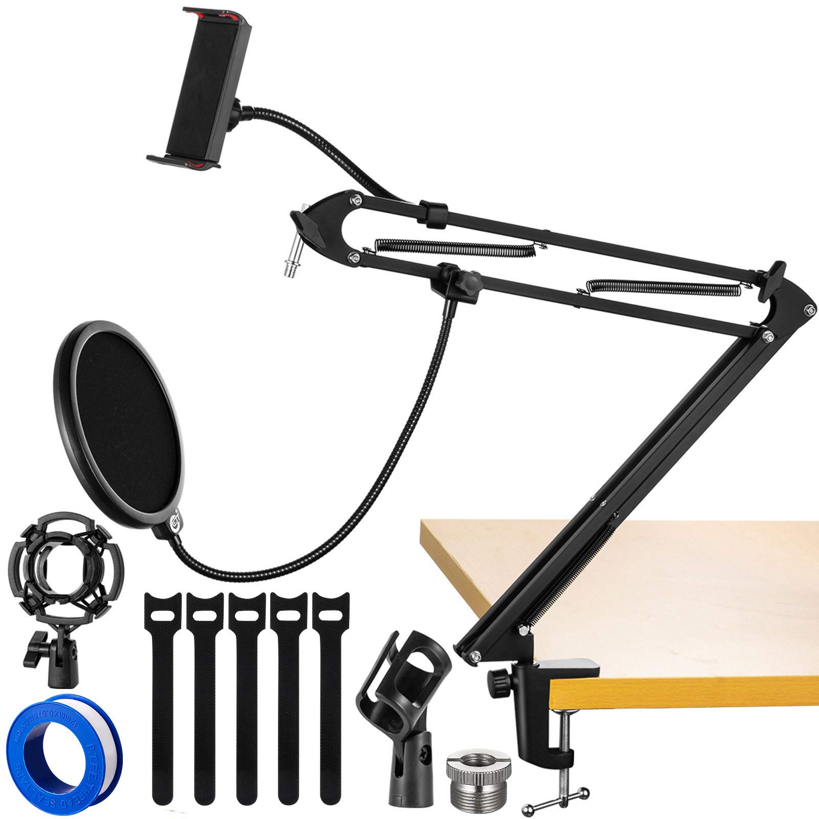 Microphone Stand, EJT Multi-Accessories Adjustable Boom Arm, Mic Stand for Blue Yeti Snowball and Other Mics(Upgrated)