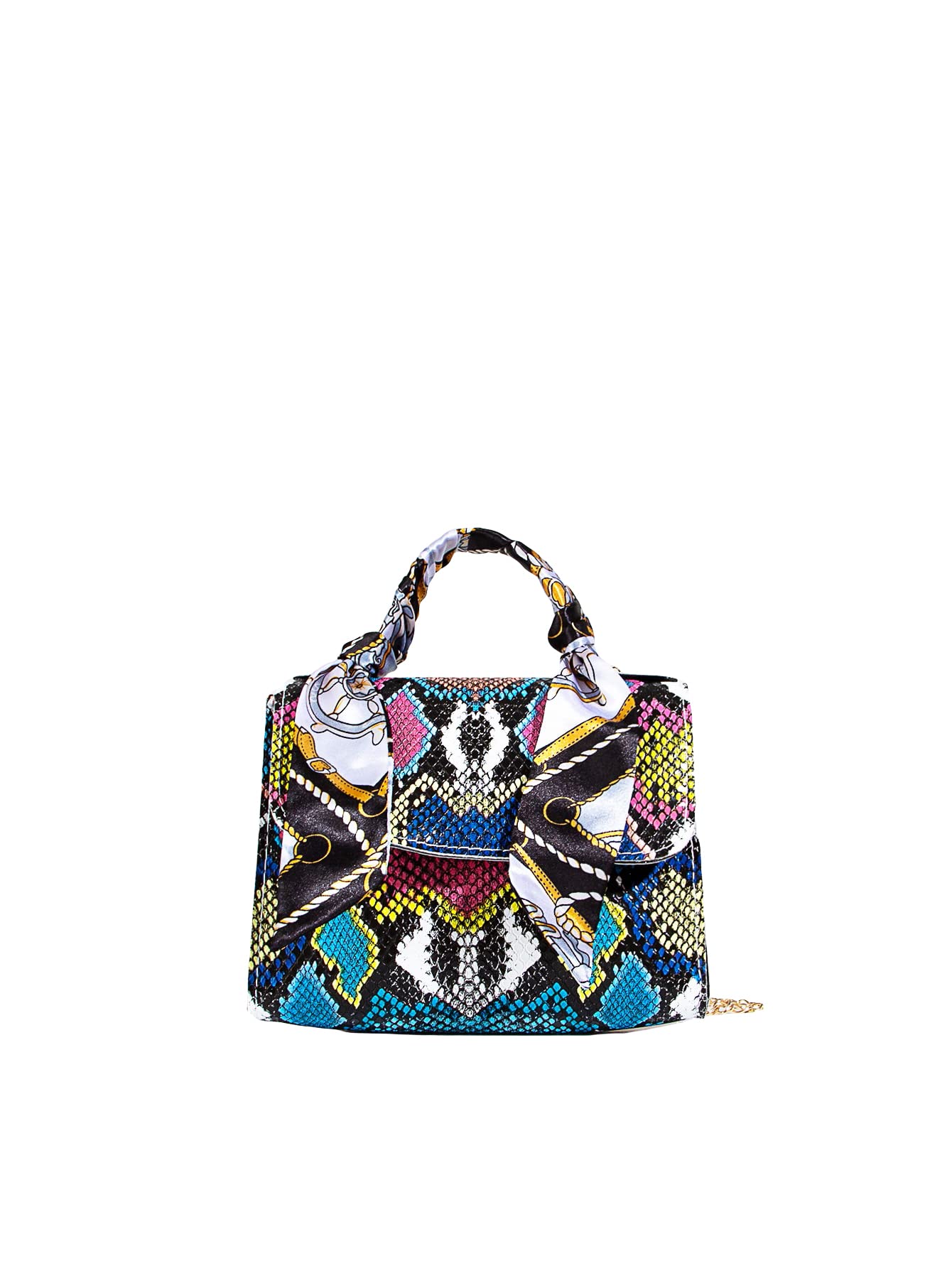 WDIRARA Women's Snakeskin Print Flap Chain Square Bag Purses Crossbody Shoulder Handbags Multicolored