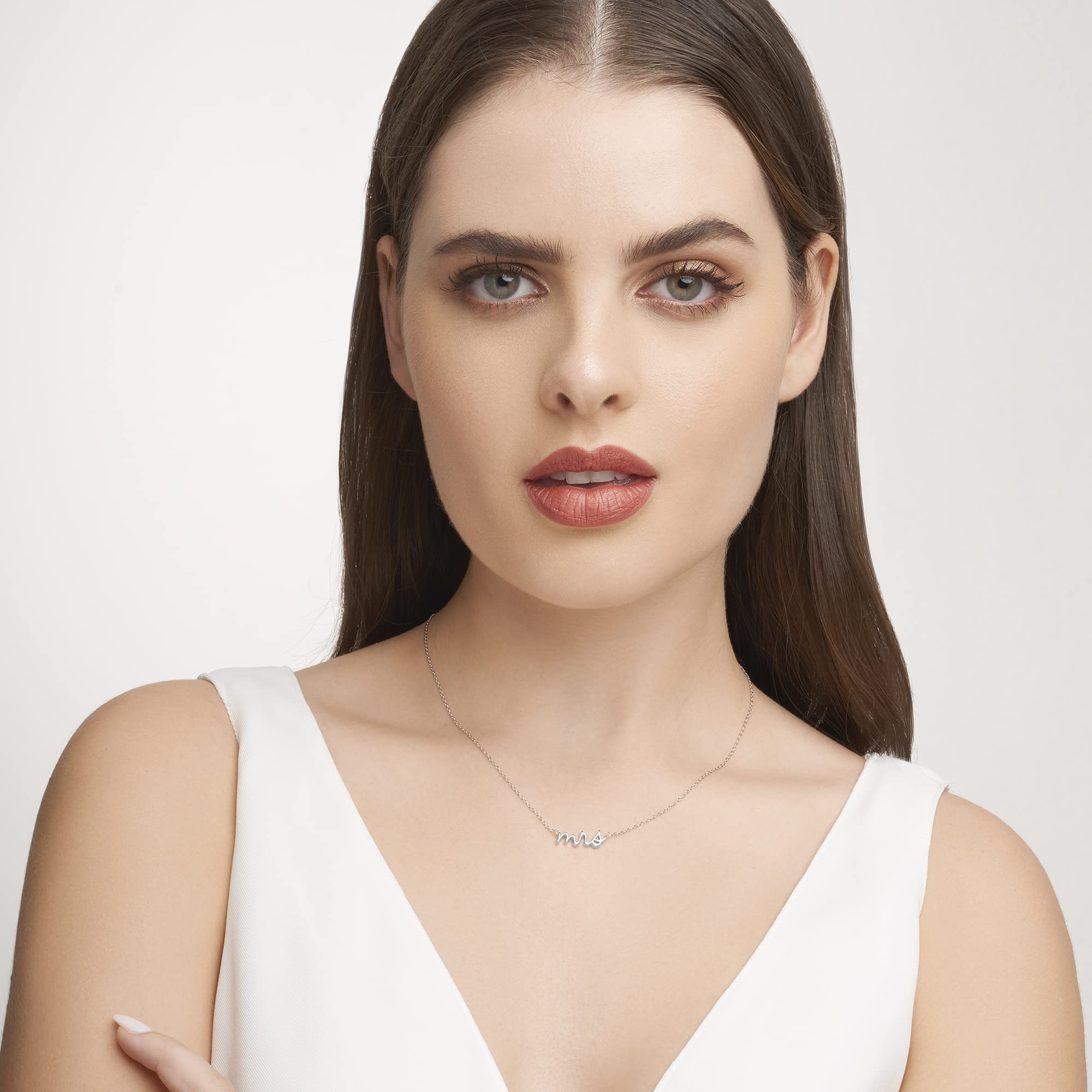 MORGAN & PAIGE Dainty Statement Necklace for Women, Sterling Silver Pendant with Cursive Letters, Everyday Jewelry, 16 inch with 2 inch Extender Chain