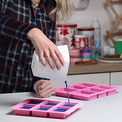 Pendolr Silicone Soap Molds Set of 3, 6 Cavity Rectangle Homemade Craft Soap Mold, Pink Cake Mold for Cupcake, Muffin, Coffee Cake, Pudding, Ice Cube Tray