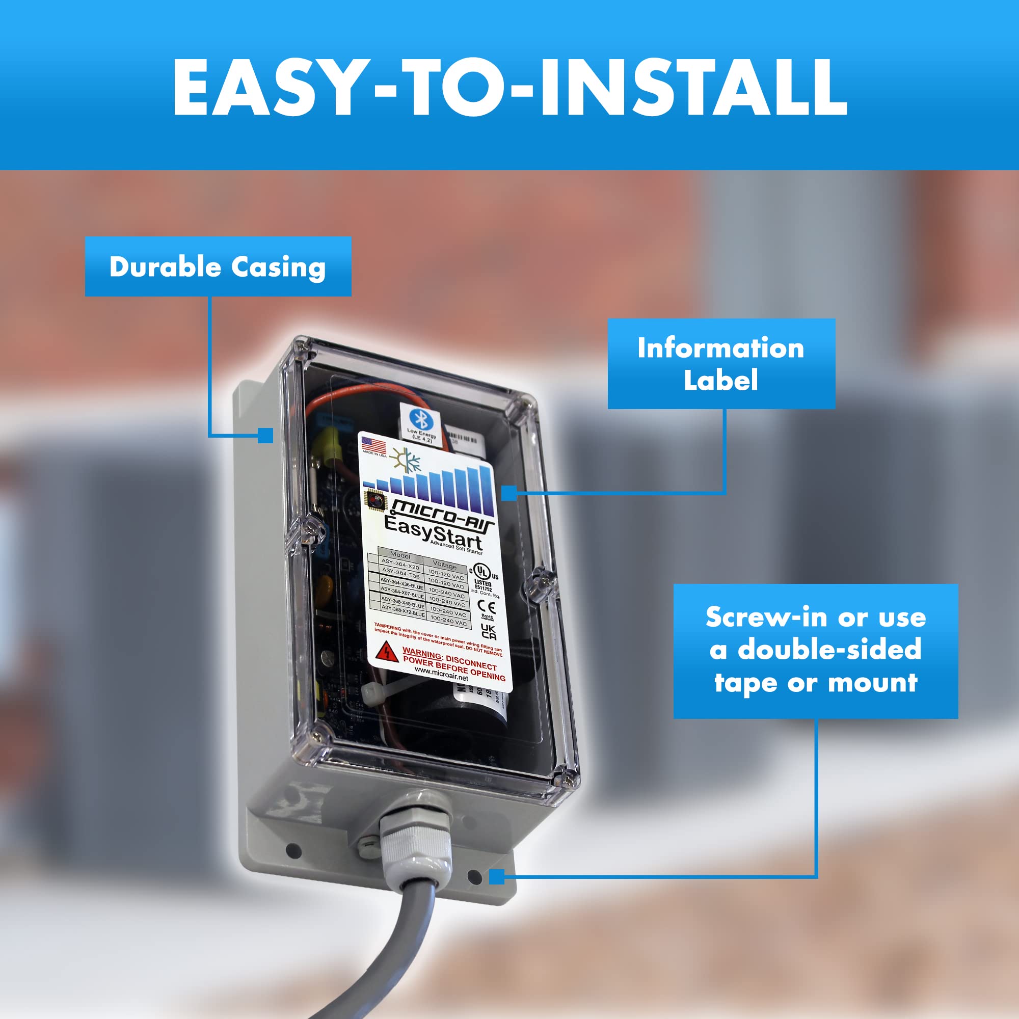 NEW BLUETOOTH MicroAir EasyStart 368 Soft Start Home Commercial (ASY-368-X48 BlueTooth), Air Conditioner Soft Start Works with Generator, Start Air Conditioners at Less Power, Home & Commercial Use