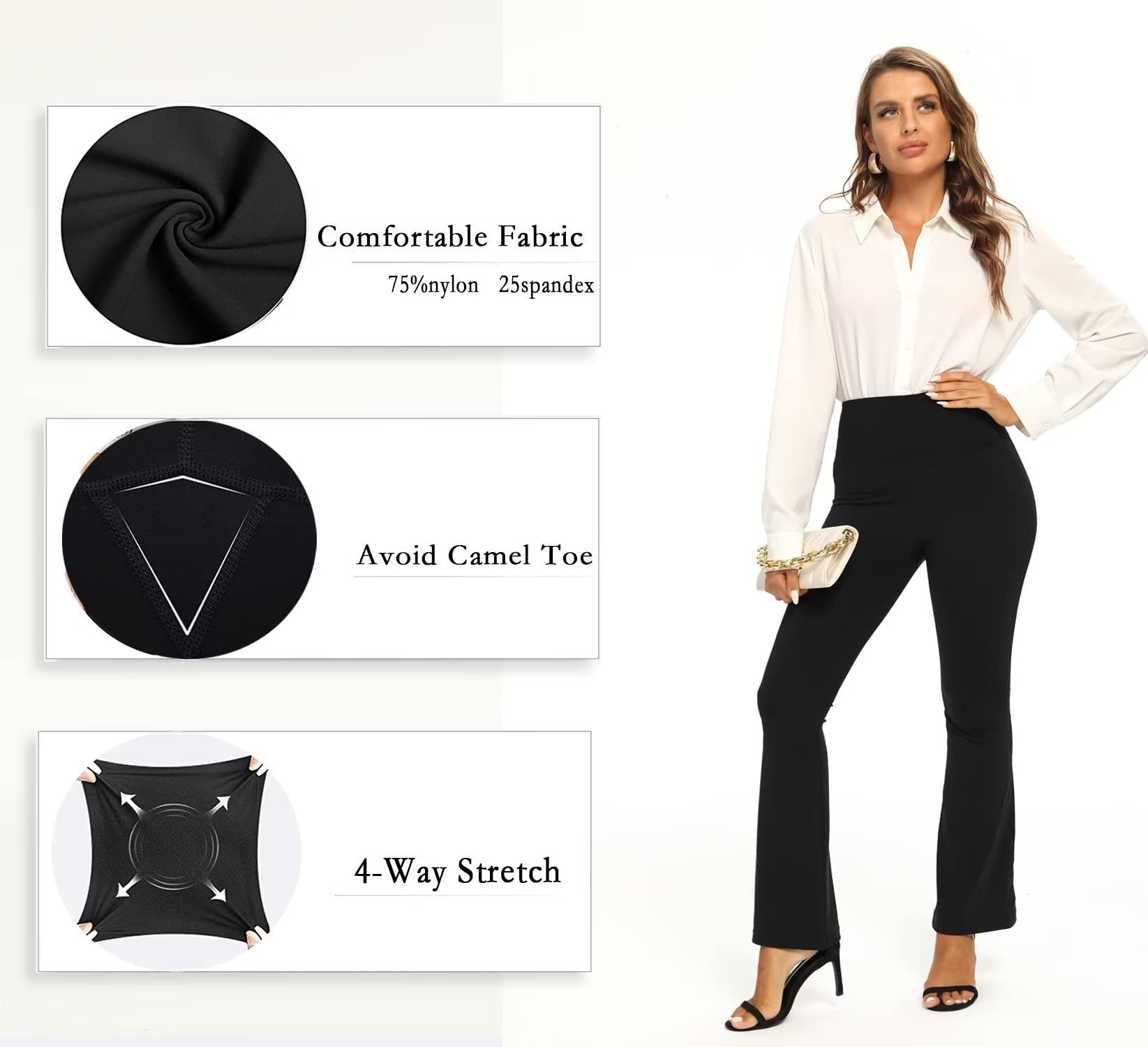 Redqenting Women‘s High Waist Flare Leggings Tummy Control, Non See Through Bootcut Yoga Pants Stretch Work Pants Petite