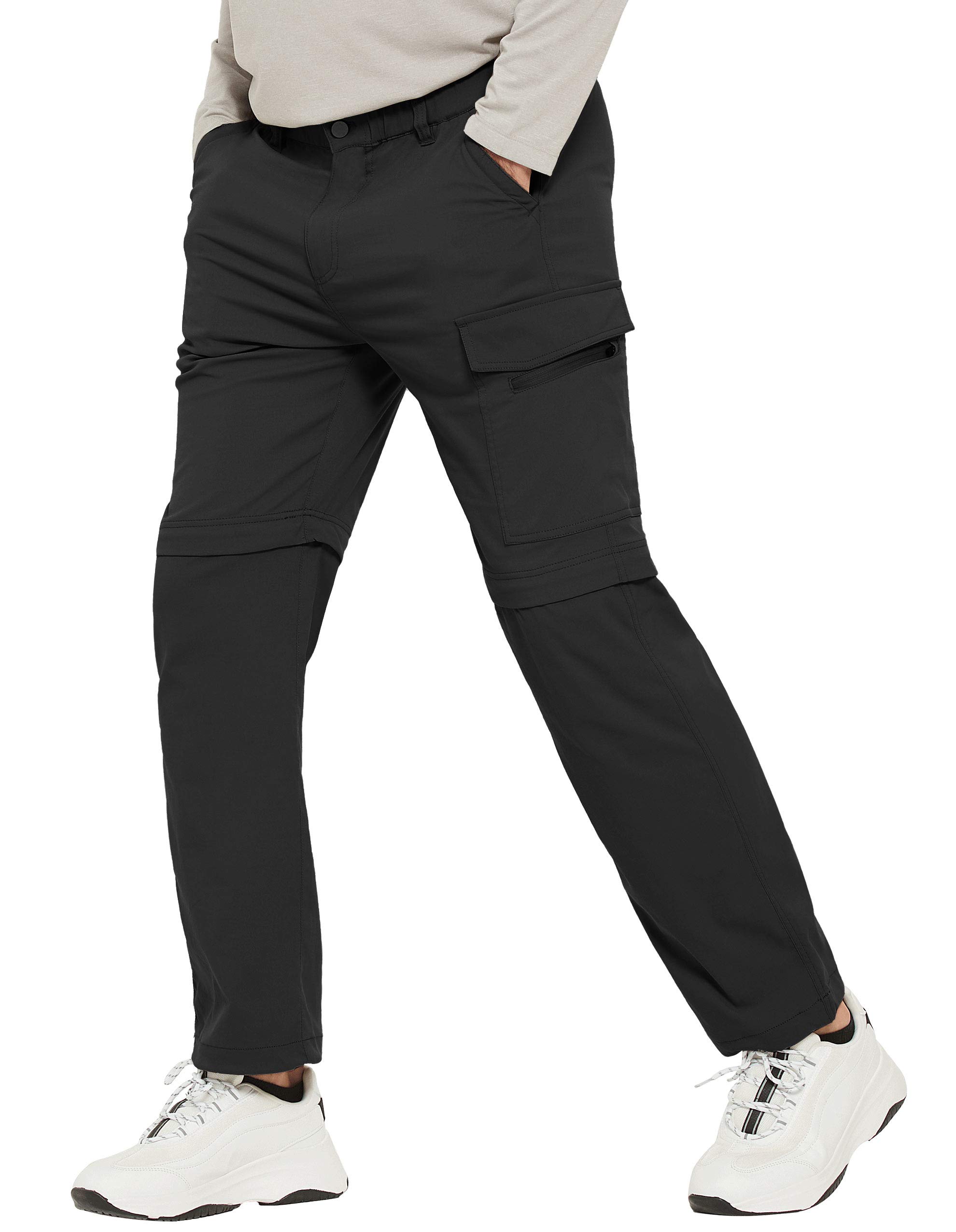 PULI Men's Waterproof Convertible Hiking Pants Lightweight Outdoor Cargo Climbing Fishing Black 38