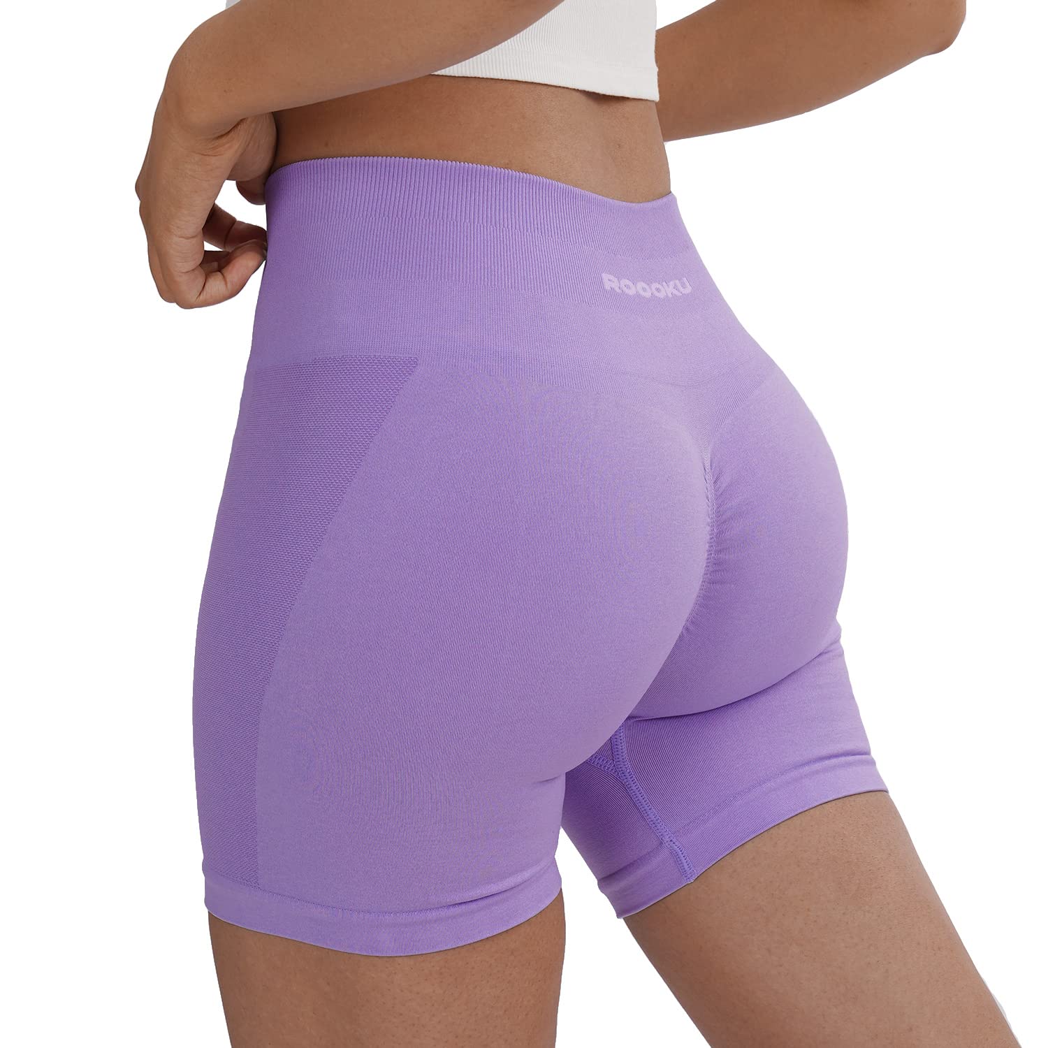 ROOOKU Uplift Gym Shorts for Women Seamless Scrunch Butt Lifting Workout Booty High Waisted Compression Yoga Shorts (Lilac,M)