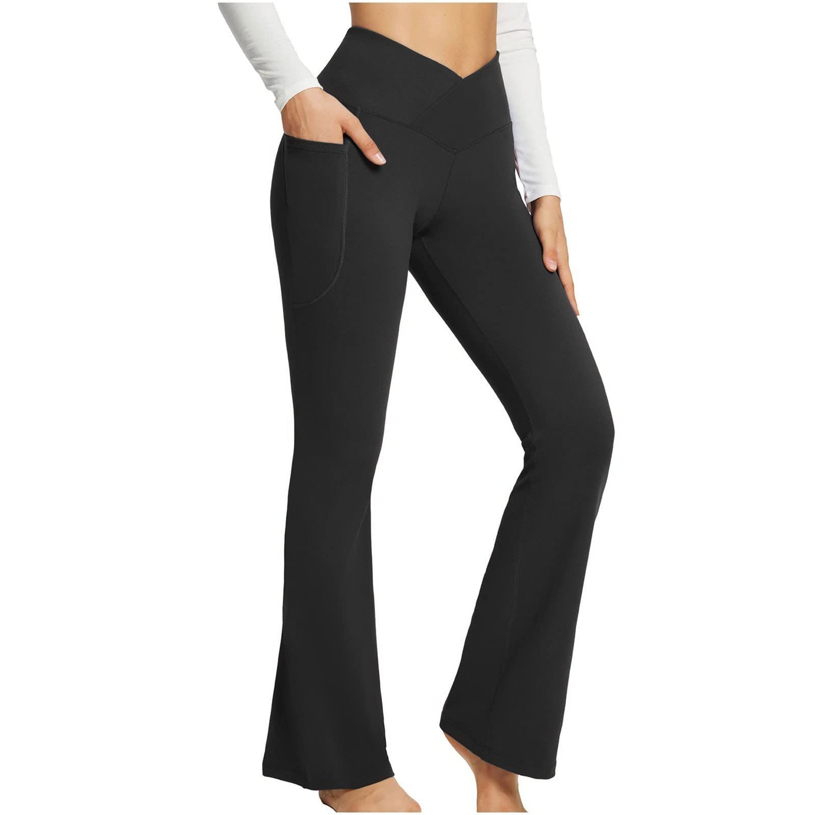 Womens Casual Bootcut Yoga Pants, Bell Bottom Jazz Palazzo Non See Through Stretch Sports Sweatpants Black Small