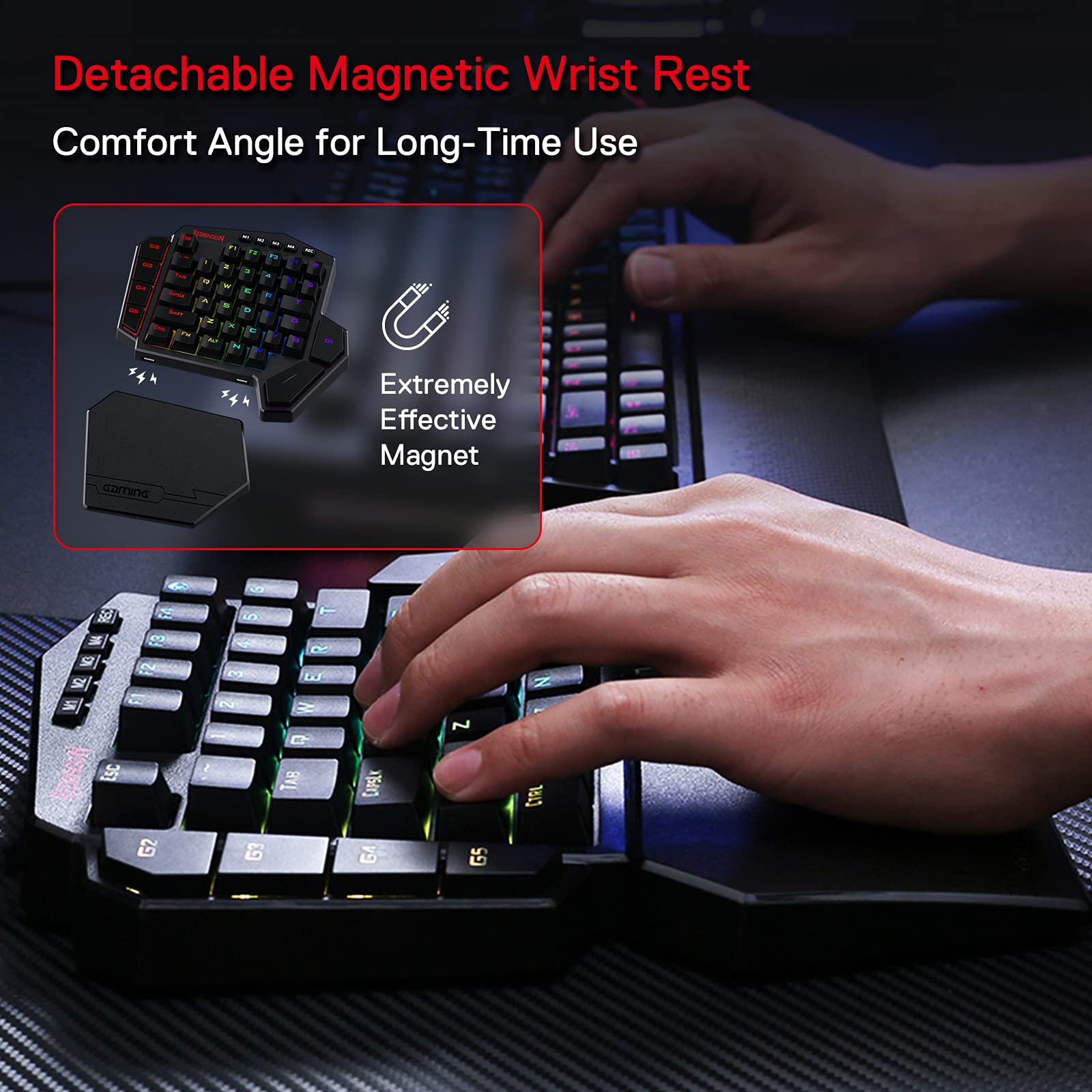 Redragon K585 DITI Wireless One-Handed Mechanical Keyboard, 42 Keys 2.4Ghz RGB 40% Gaming Keypad with 7 Onboard Macro Keys, Detachable Wrist Support, Durable Battery, Clicky Blue Switch