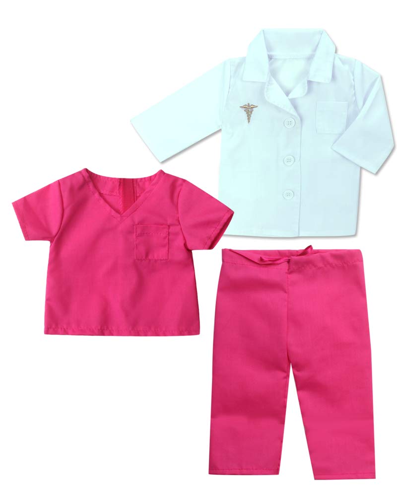 Sophia's Doll Doctor Outfit and Medical Accessories 10 Piece Set with Lab Coat, Scrubs X-Rays and More for 18" Dolls, Hot Pink